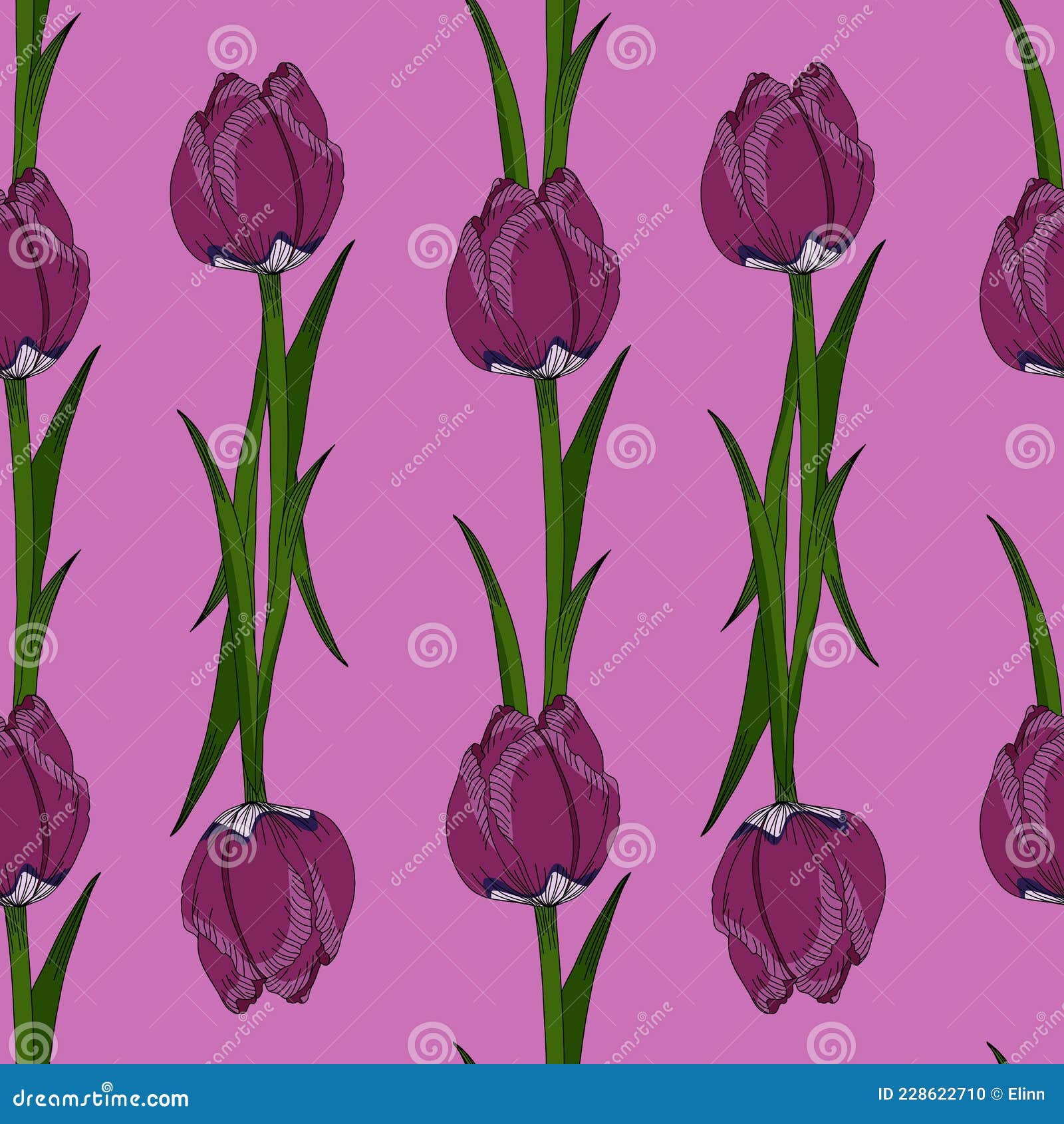 Purple Tulips Vector Seamless Pattern Illustration on Pink Background ...