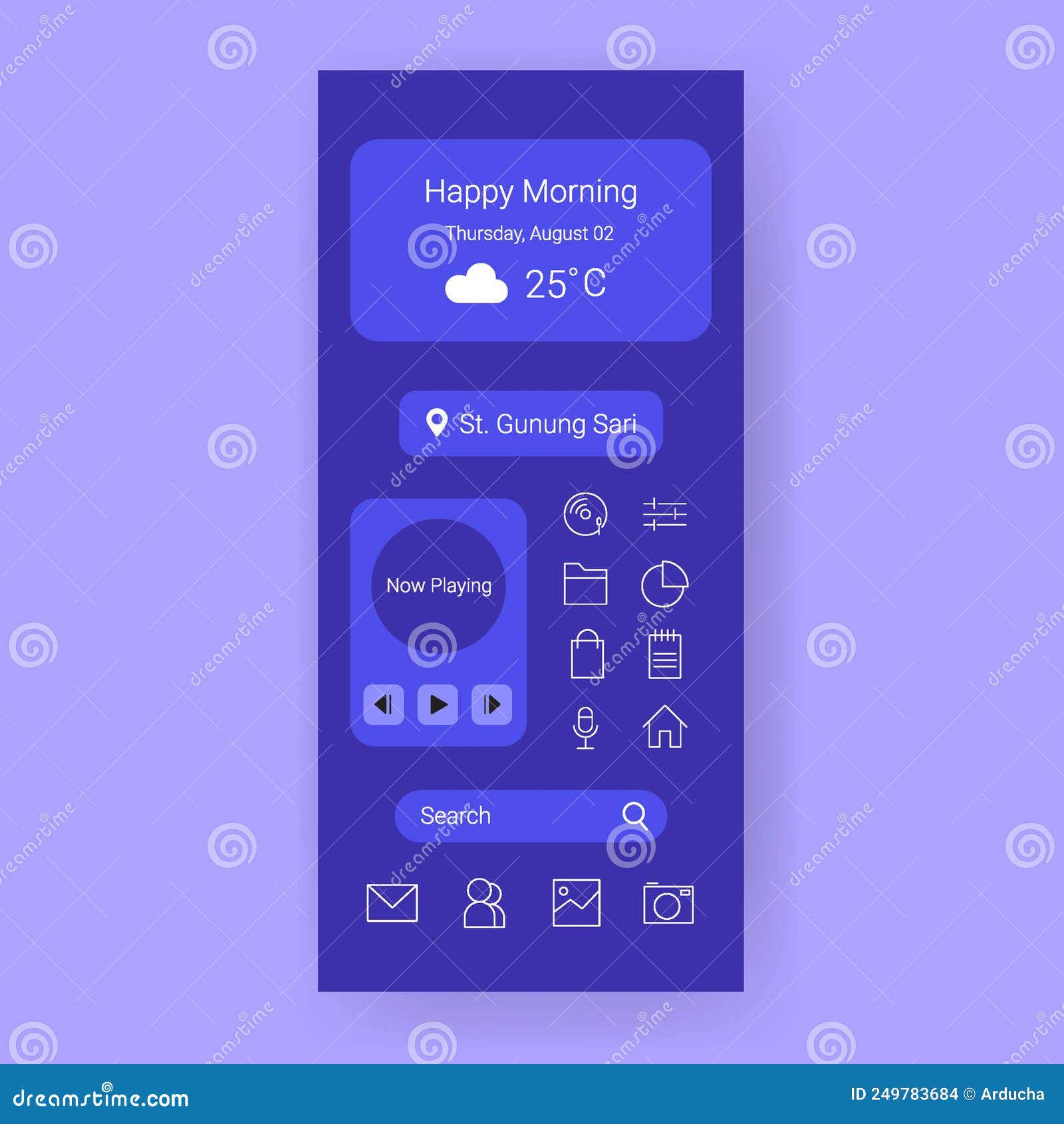 Purple User Interface Home Screen Mobile App Stock Vector ...
