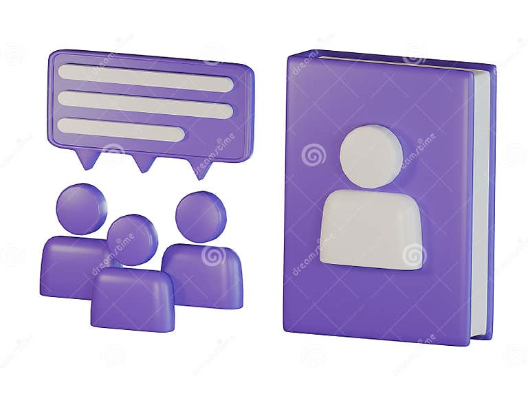 Purple User Interface Icons with Speech Bubbles and Group Symbol Stock ...