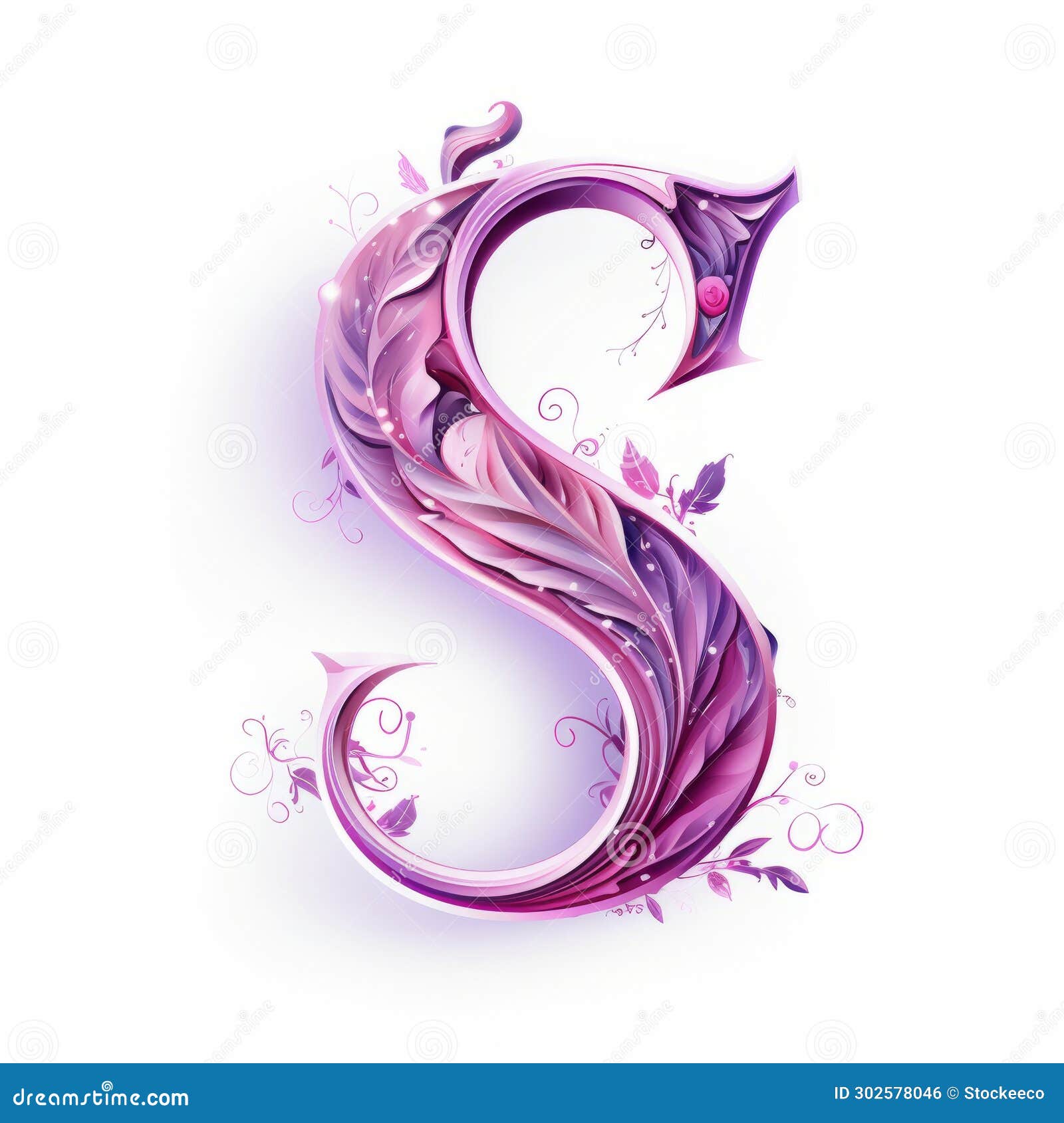 Purple Vector Letter S with Leaves on White Background Stock ...