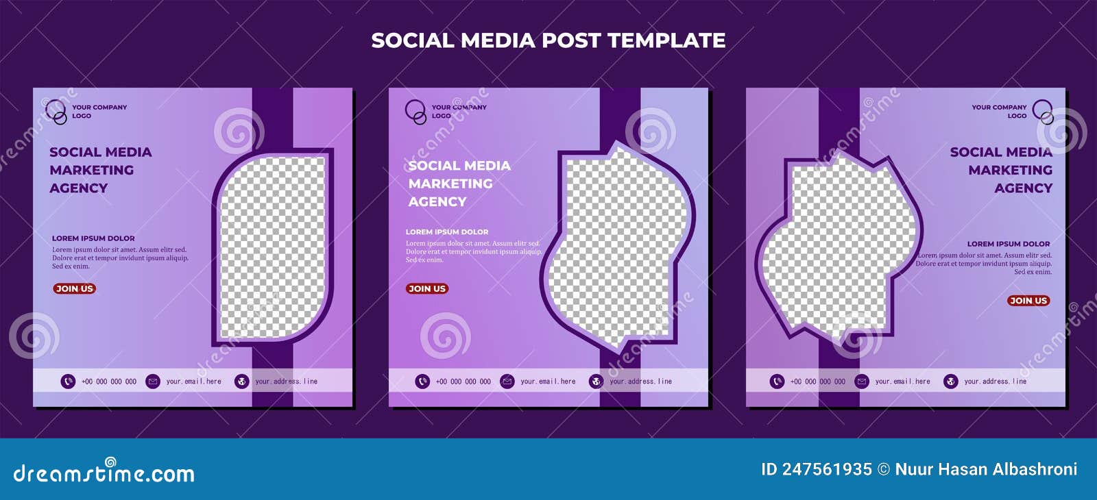Purple Vector Social Media Post Template, Vector Art Illustration and ...