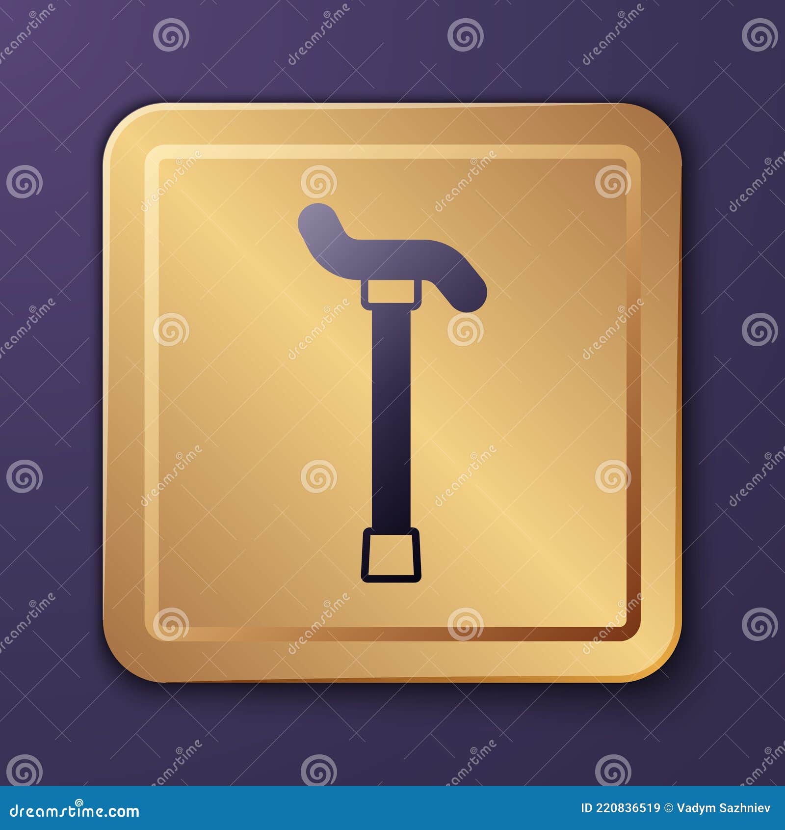 Purple Walking Stick Cane Icon Isolated on Purple Background. Gold ...