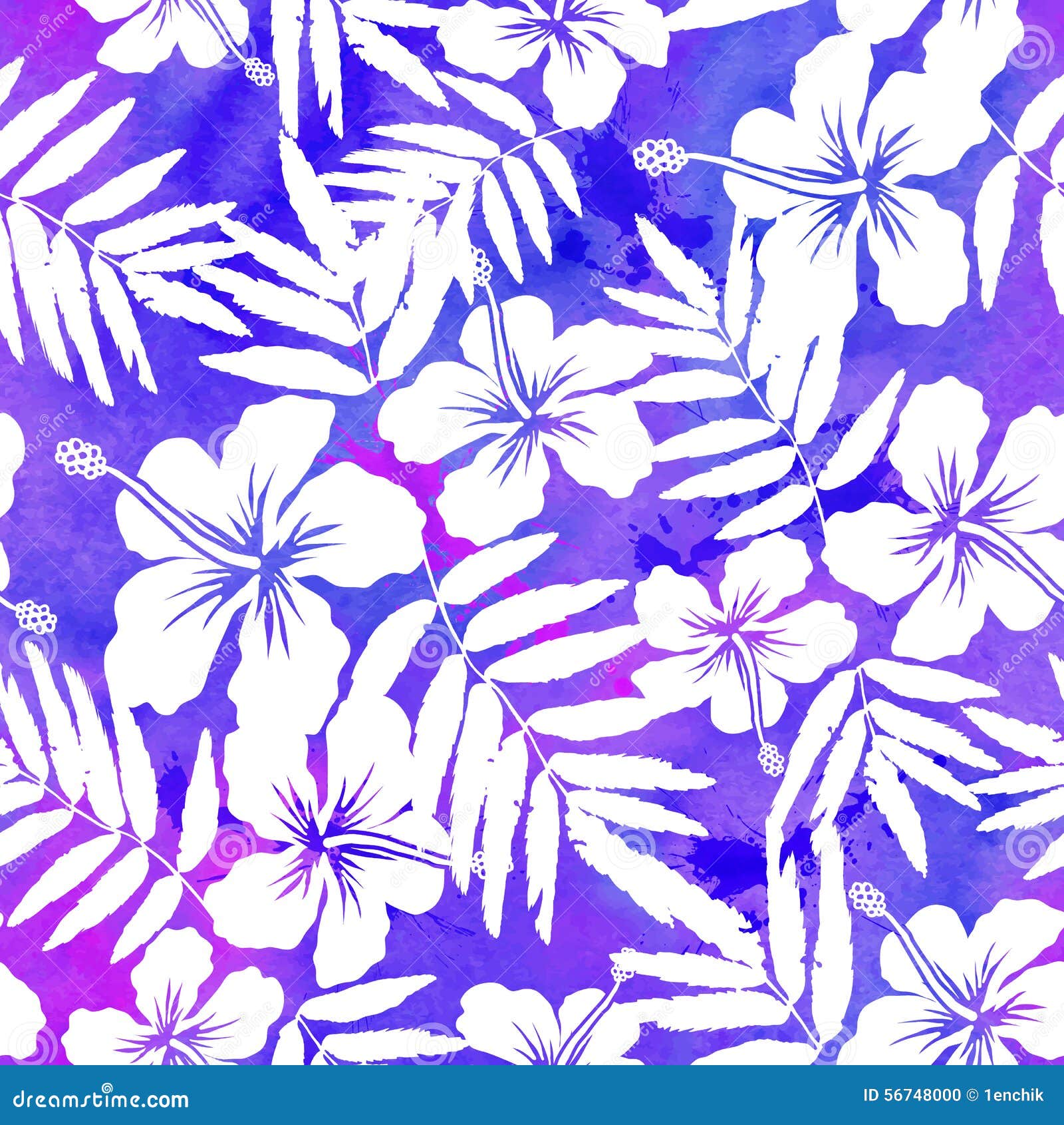 Purple Watercolor Vector Hibiscus Seamless Pattern Stock Vector ...