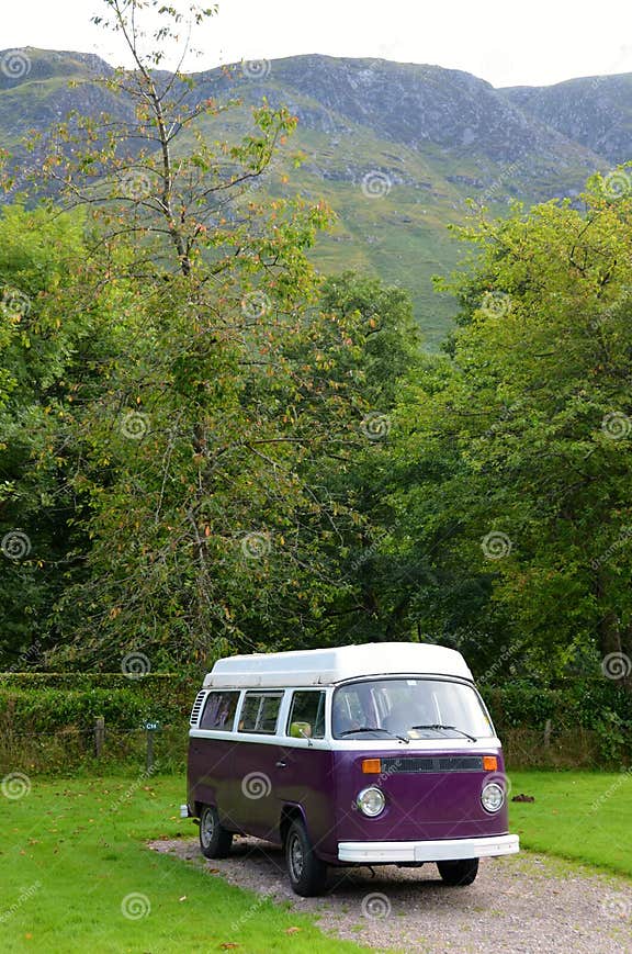 Purple and White Camper Van Stock Photo - Image of camping, hills: 30530034