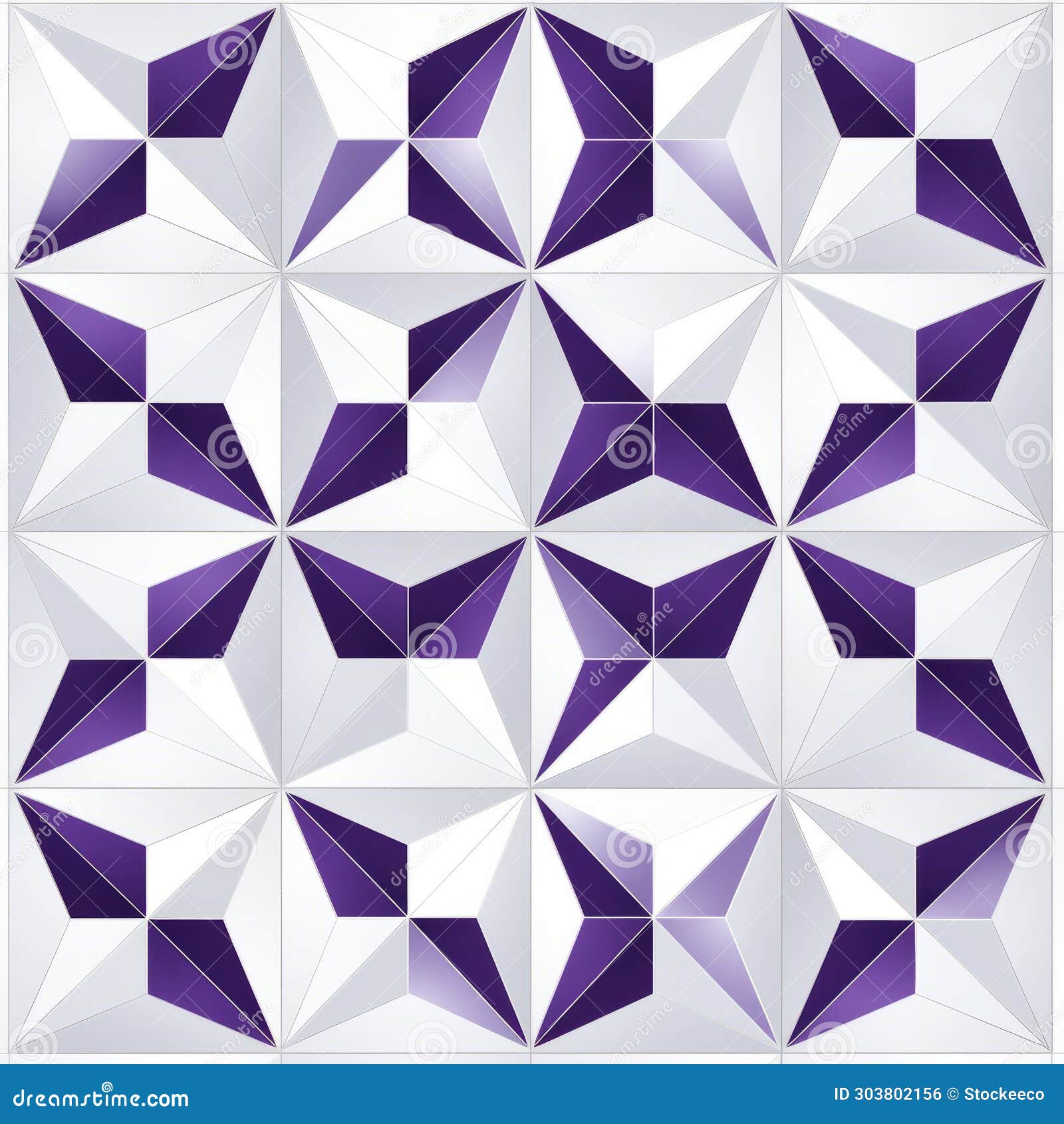 Purple and White Triangle Mosaic: Faceted Forms and Symmetry Stock ...