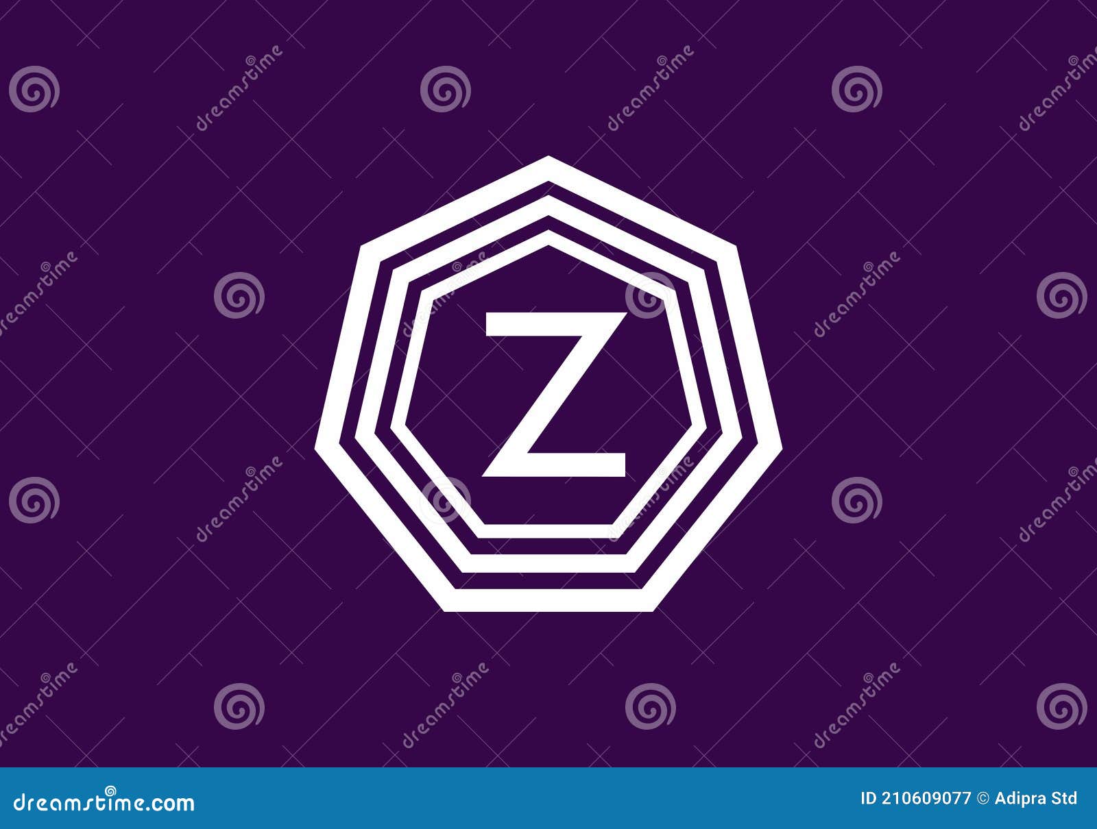 Purple White of Z Initial Letter in Octagon Frame Stock Vector ...