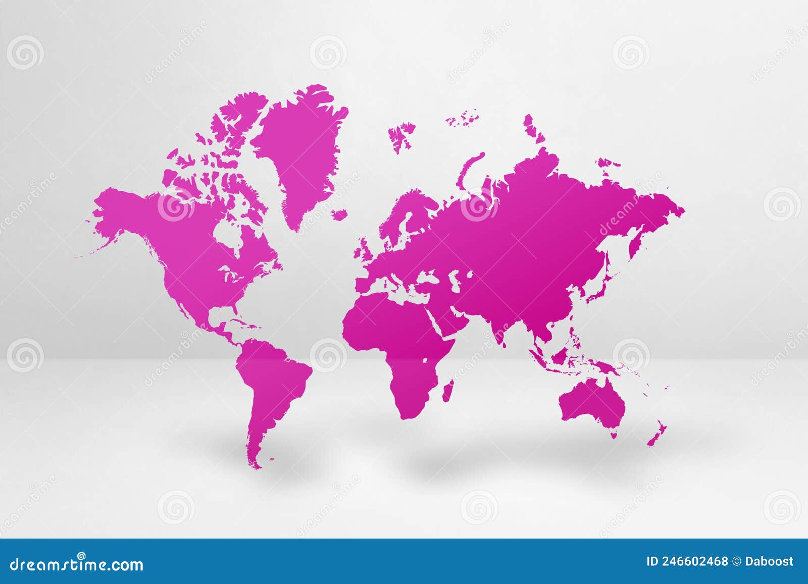 Purple World Map On White Wall Background. 3D Illustration Royalty-Free ...