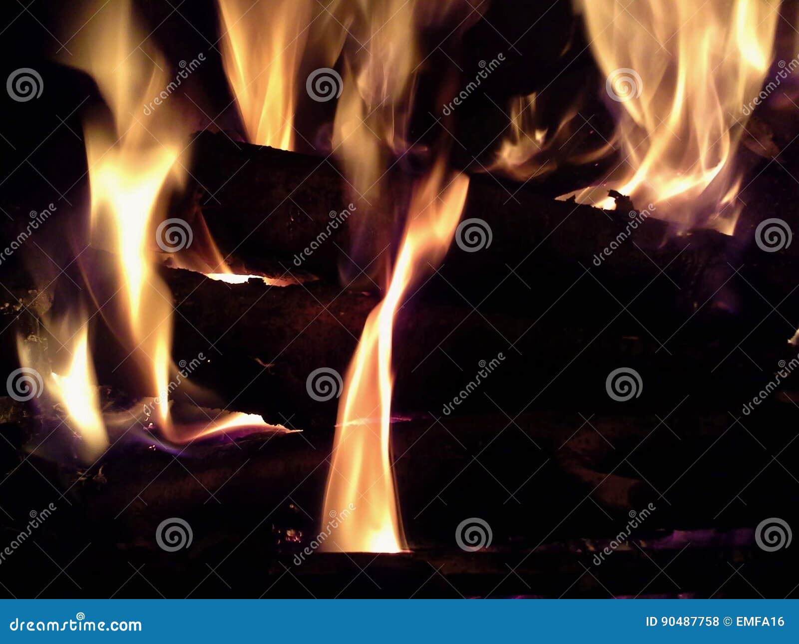 Purple and Yellow Flames Burning Logs Stock Photo - Image of yellow ...