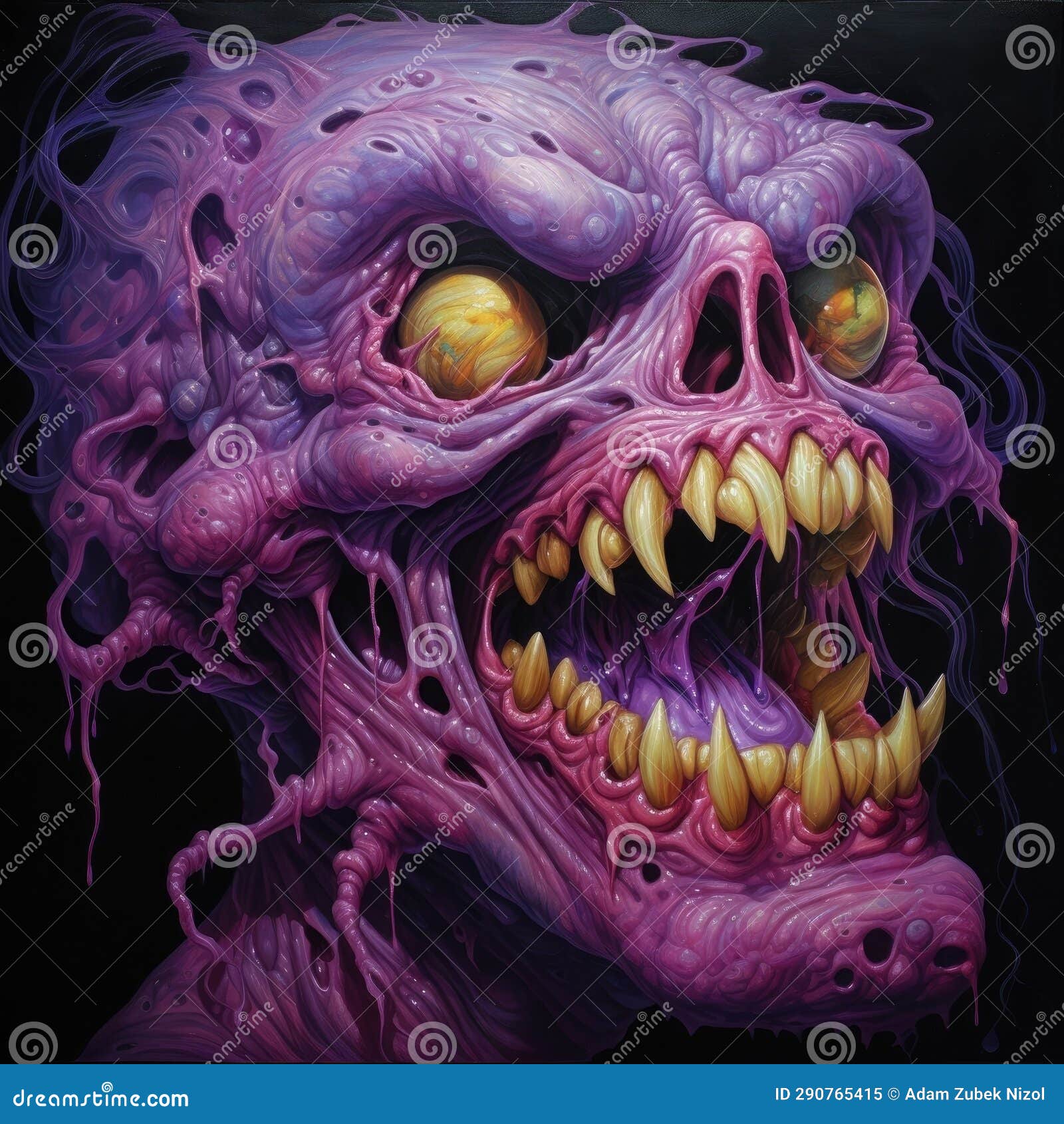 A Purple and Yellow Skull with Sharp Teeth Stock Illustration ...