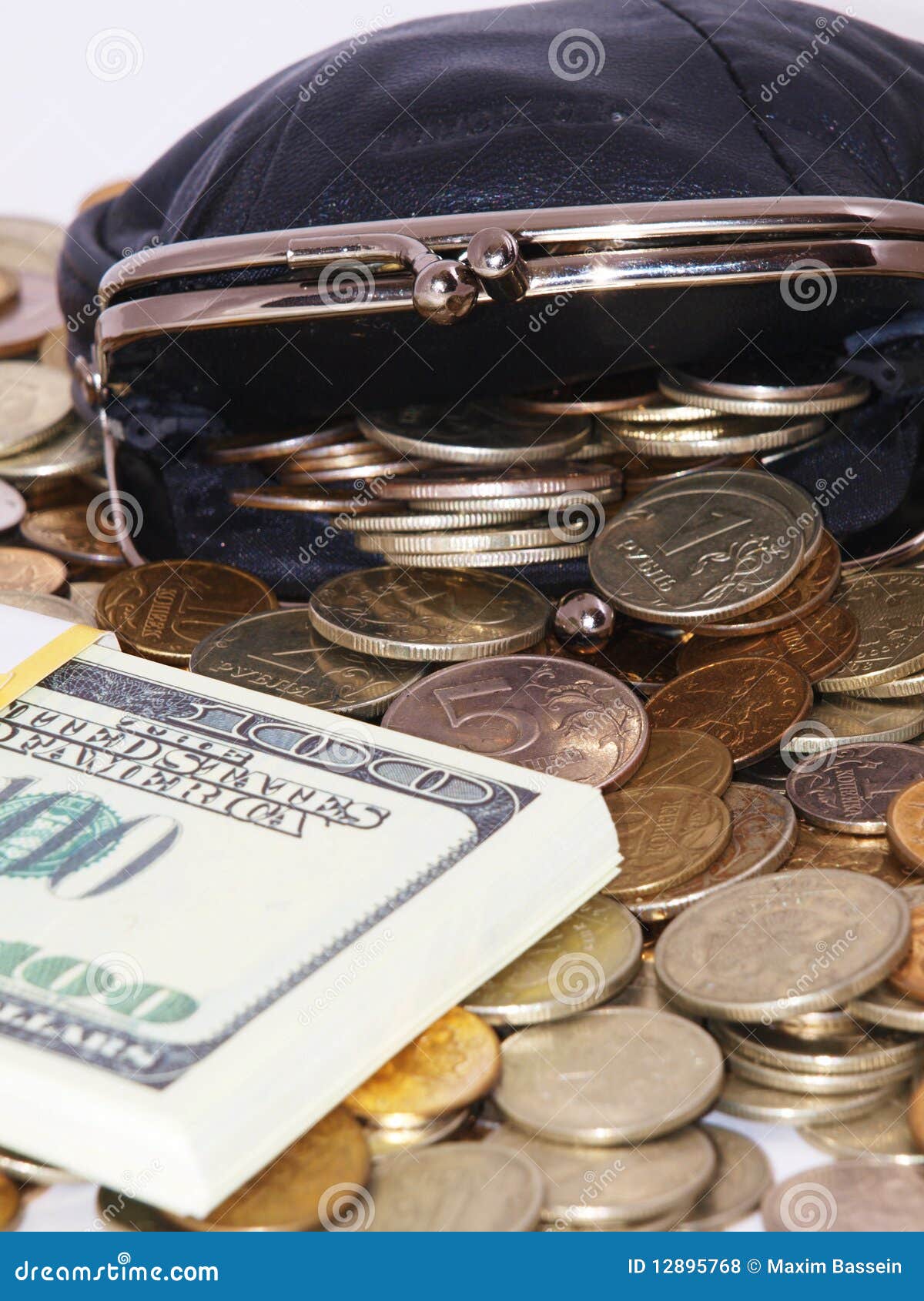 Purse with Coins and Dollars Stock Photo - Image of credit, large: 12895768