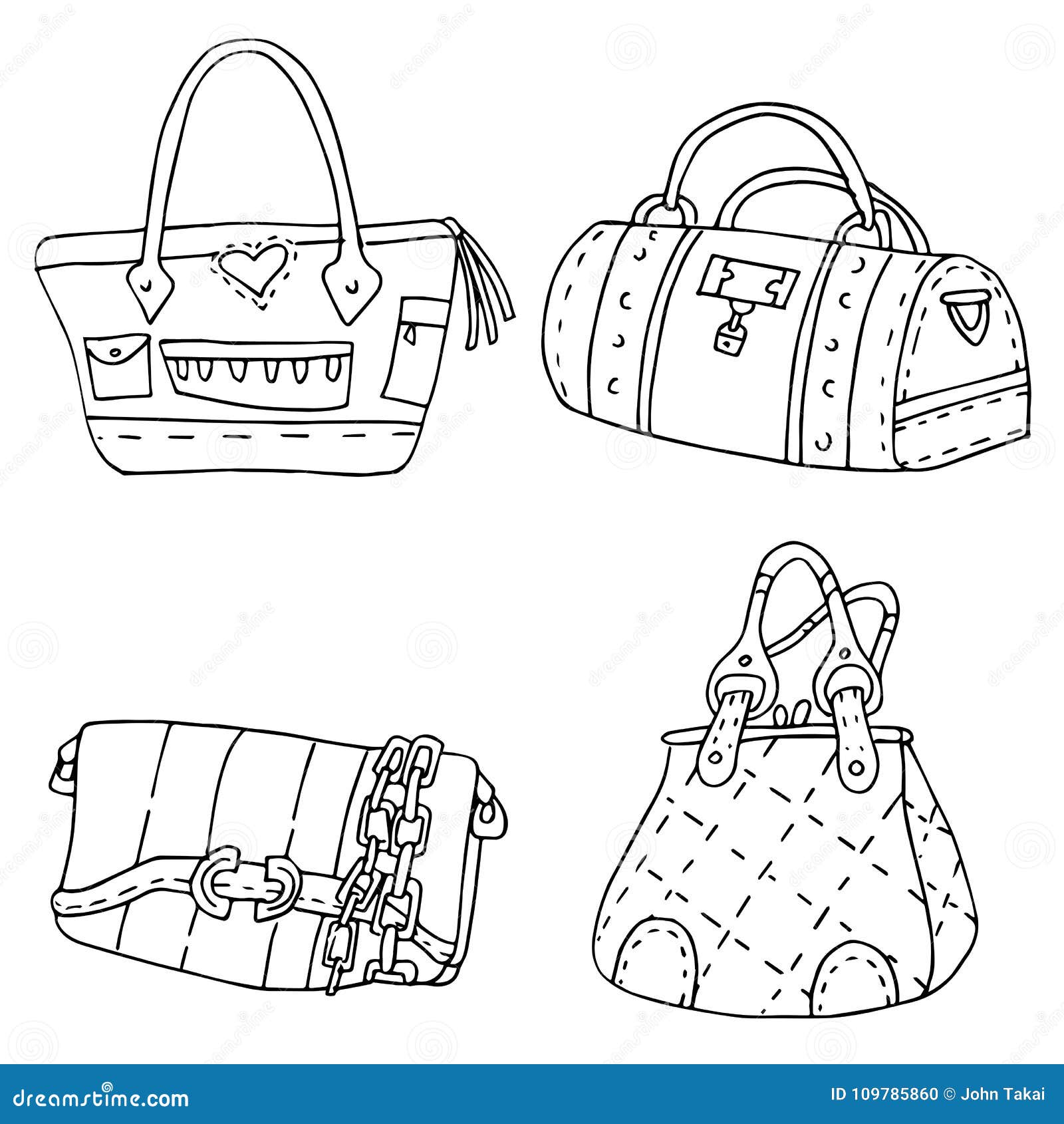 Purse Handbag Black White Drawing Set Stock Vector - Illustration of ...