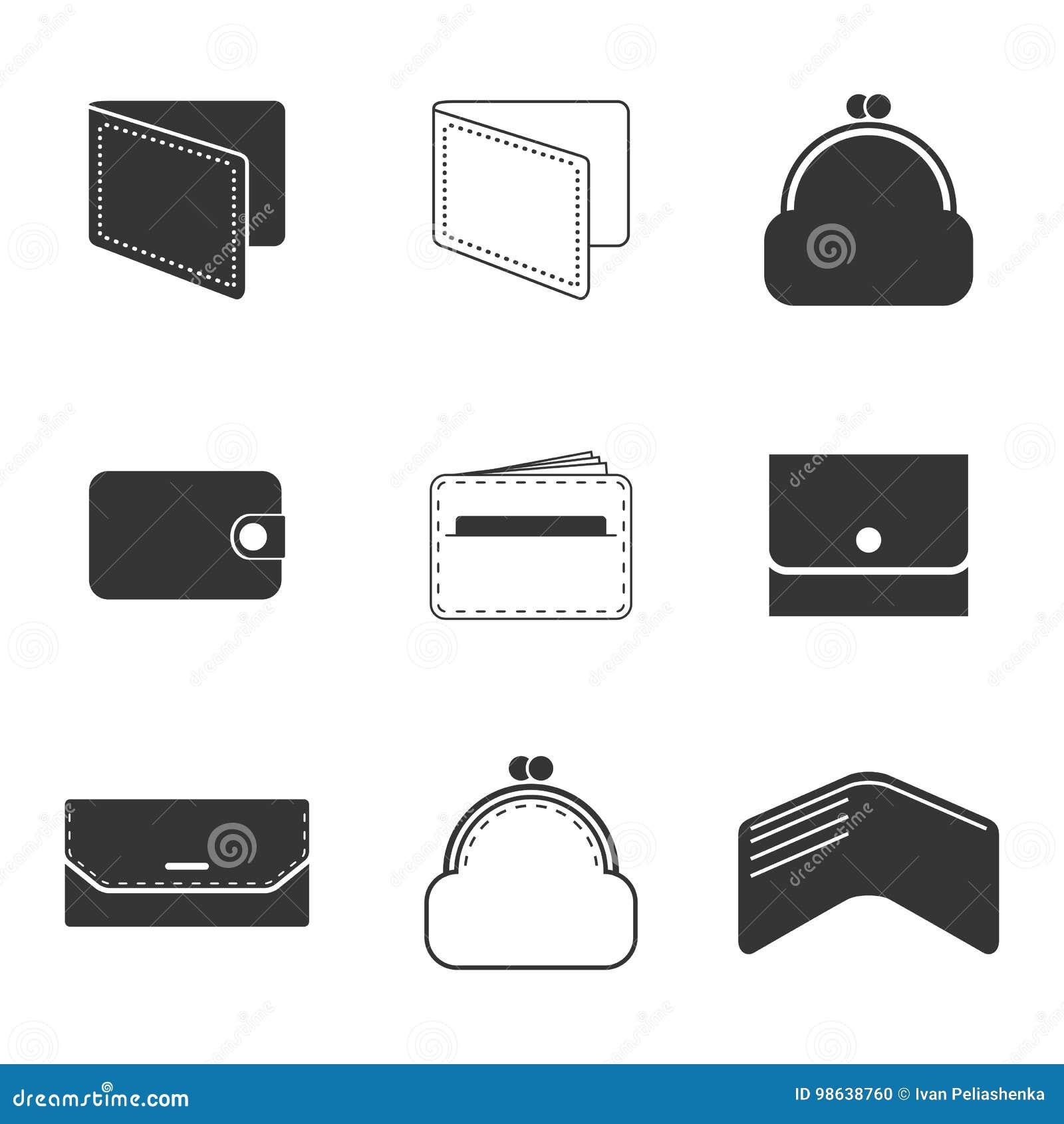 Purse icon set stock illustration. Illustration of fashion - 98638760