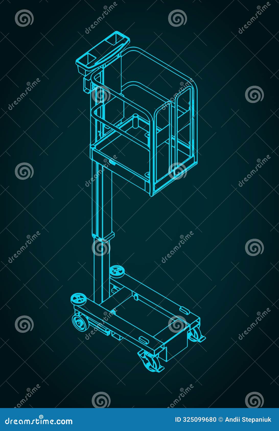 Push Around Mast Lift Isometric Technical Drawing Vector Illustration ...