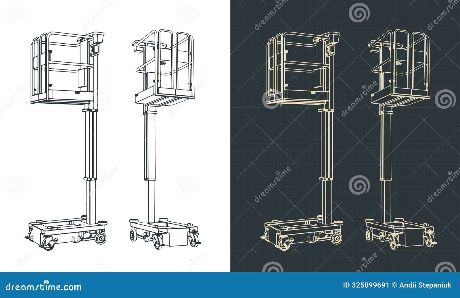 Push Around Mast Lift Technical Drawings Stock Illustration ...