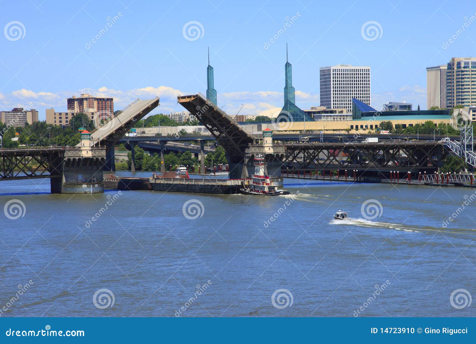 Push Boat Barge & Raised Bridge. Stock Photo - Image of convention ...