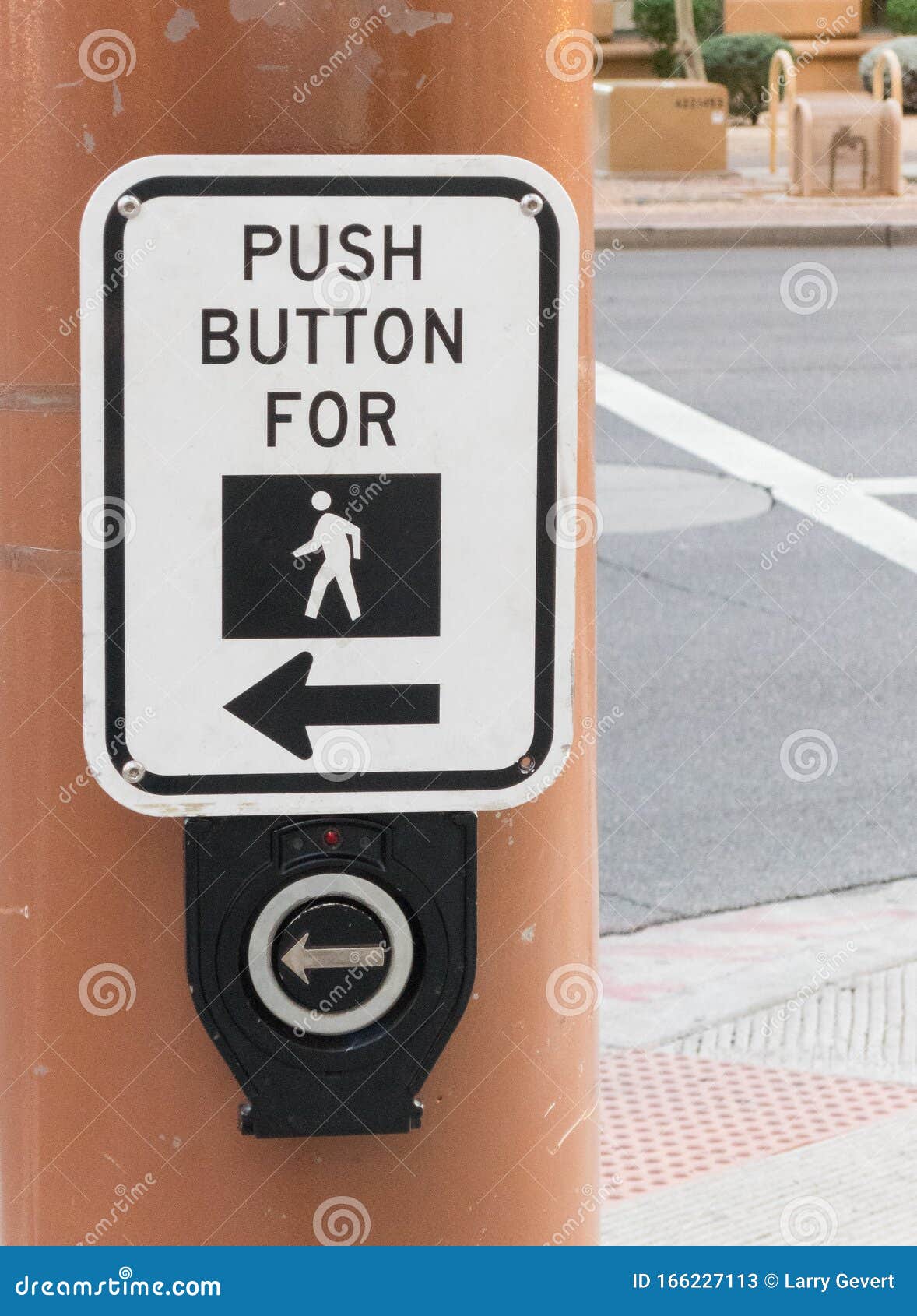 Pedestrian Crosswalk Button Stock Image - Image of cars, leaf: 166227113