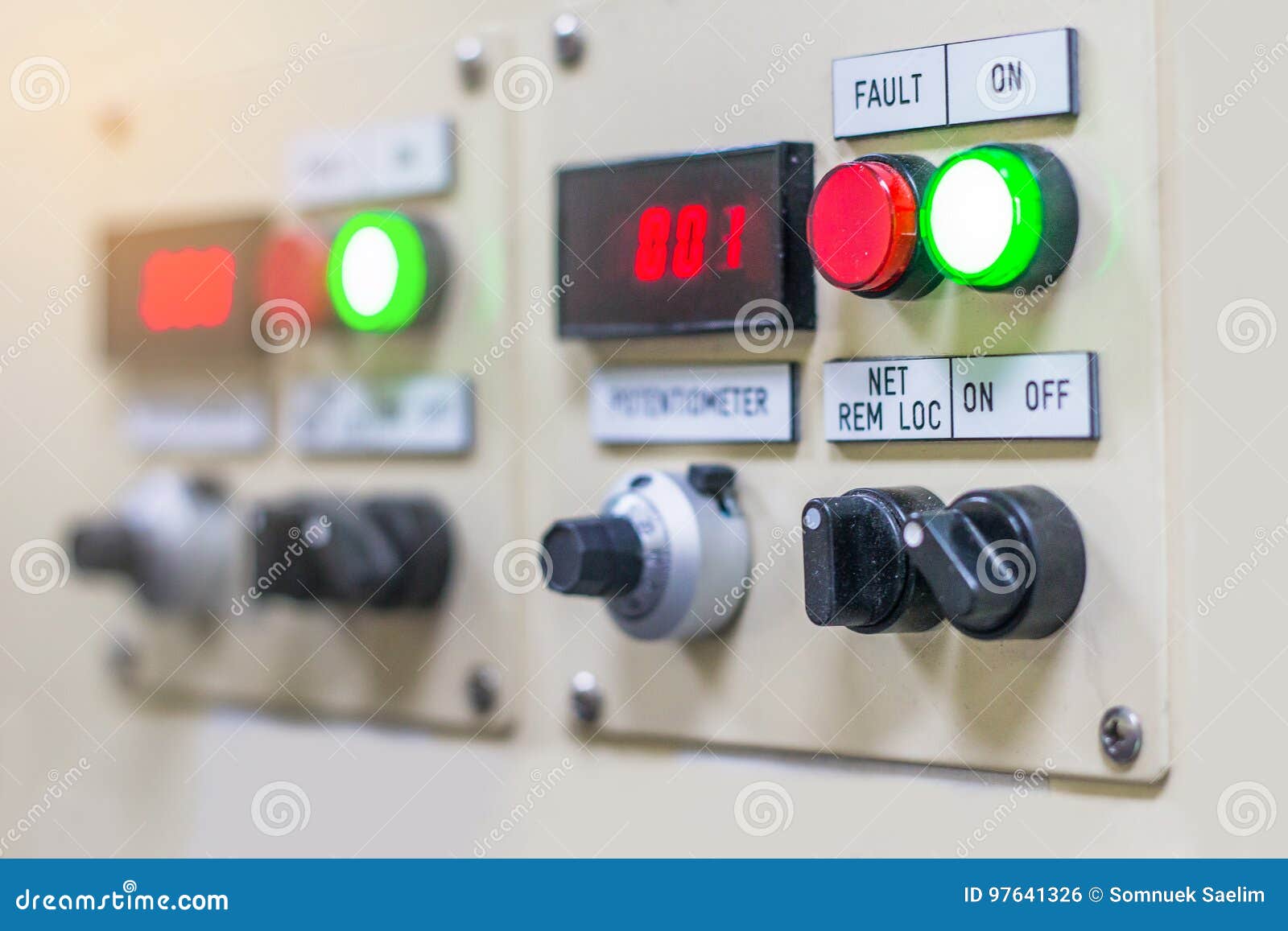 Push Button and Display on Control Panel with Electric Light Devices ...