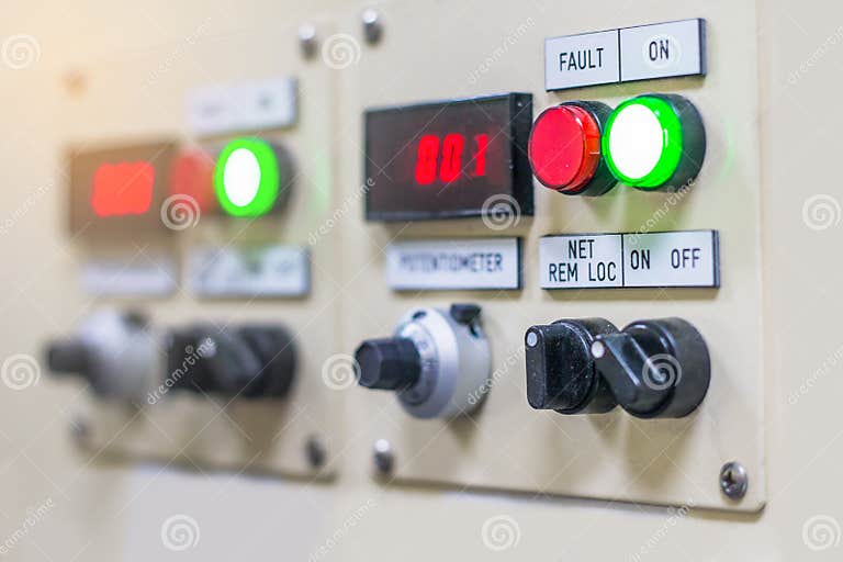 Push Button and Display on Control Panel with Electric Light Devices ...
