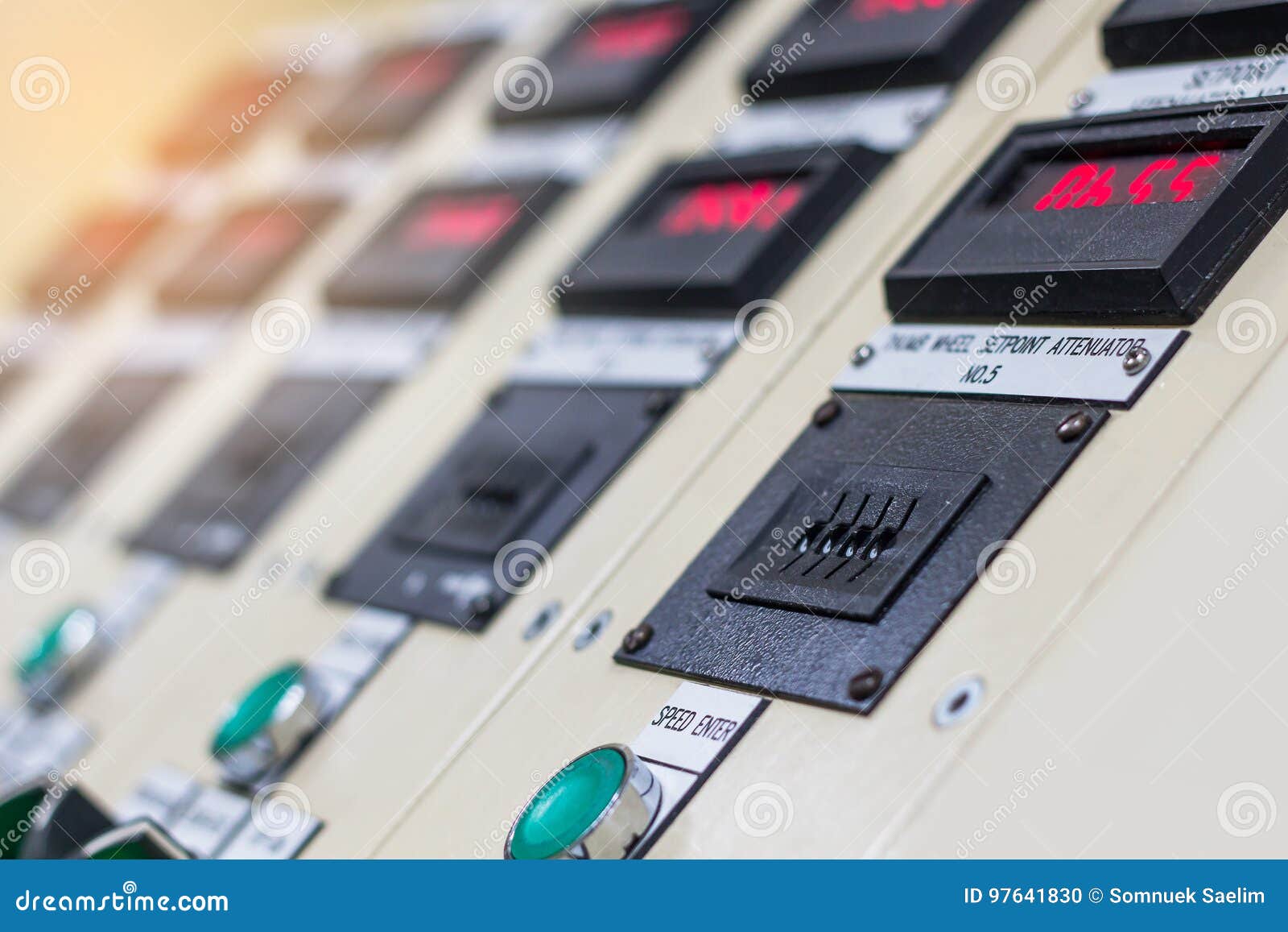 Push Button and Display on Control Panel with Electric Light Devices ...