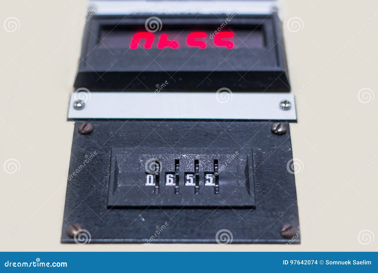 Push Button and Display on Control Panel with Electric Light Devices ...