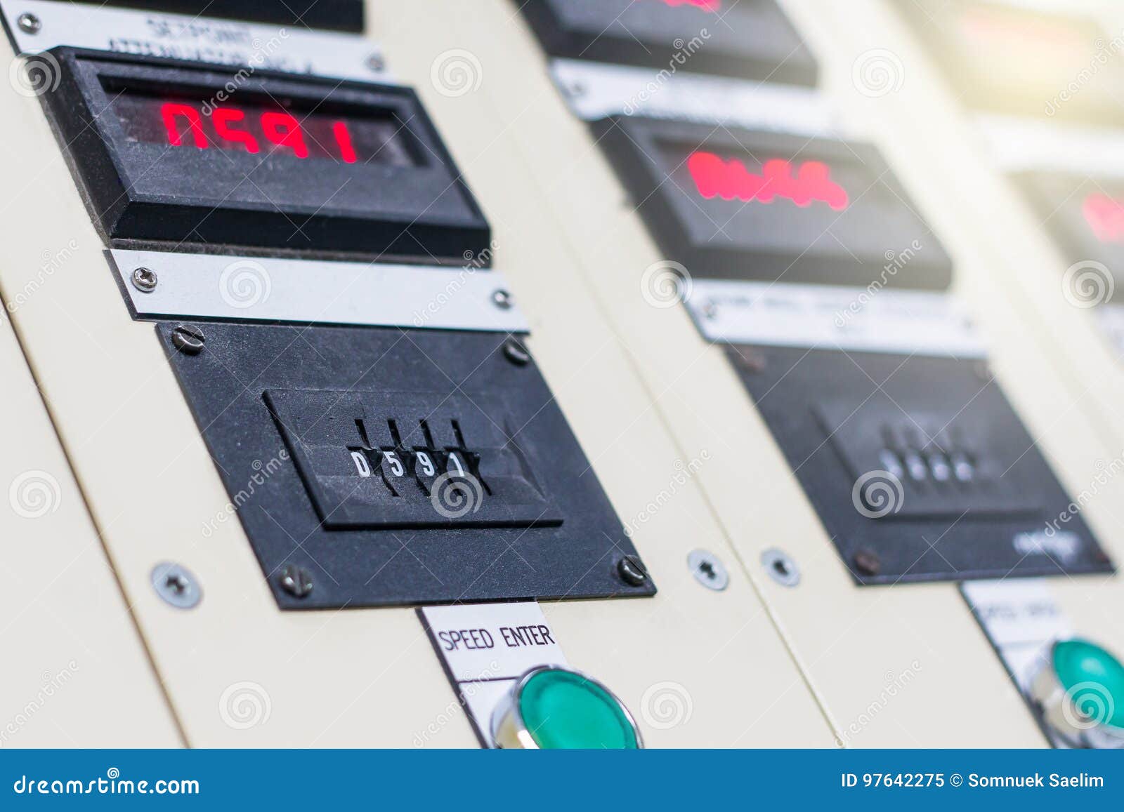 Push Button and Display on Control Panel with Electric Light Devices ...