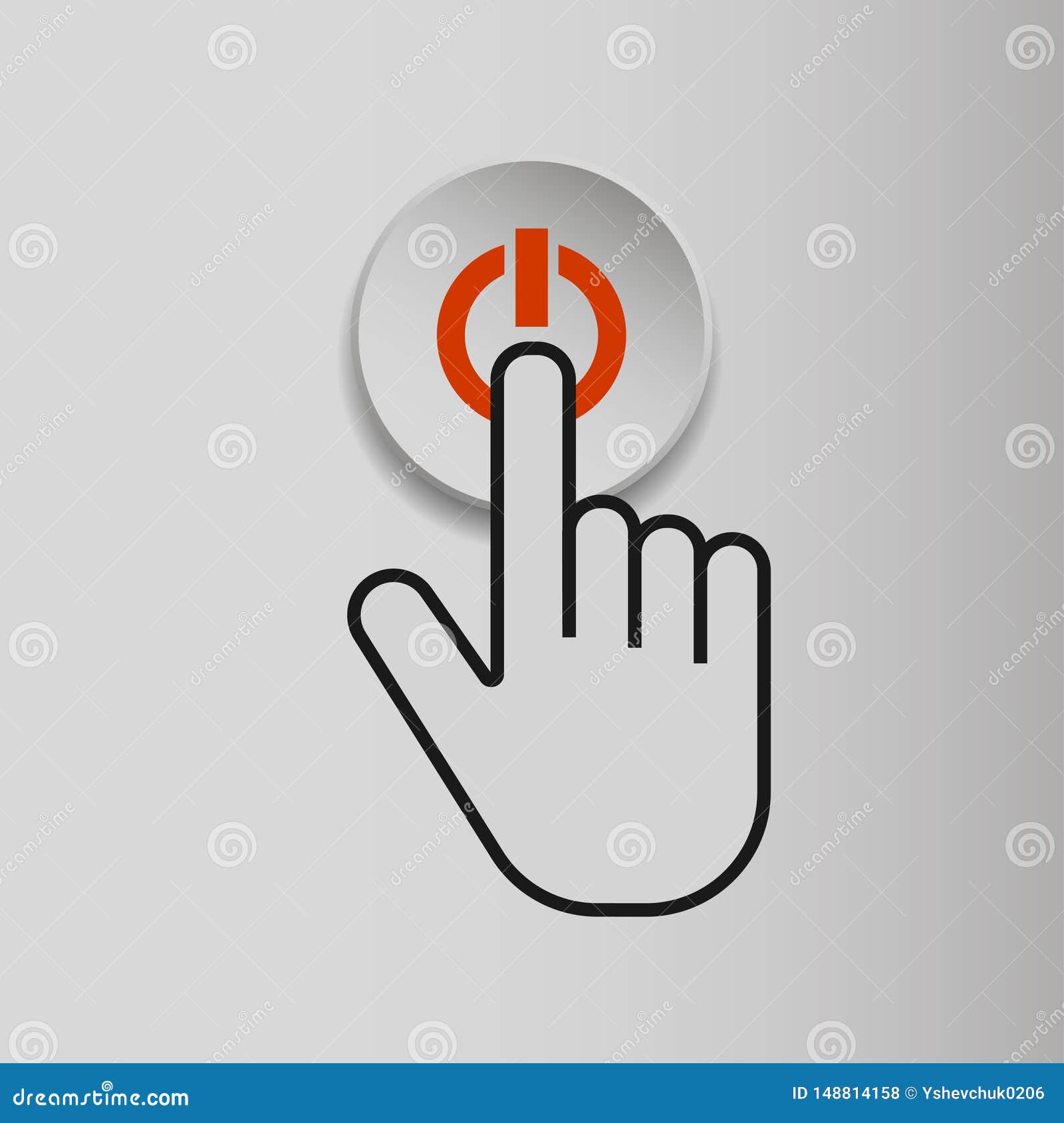 Push Button. Hand Icon on Gray Background. Cursor of Computer Mouse. Vector Illustration Stock ...