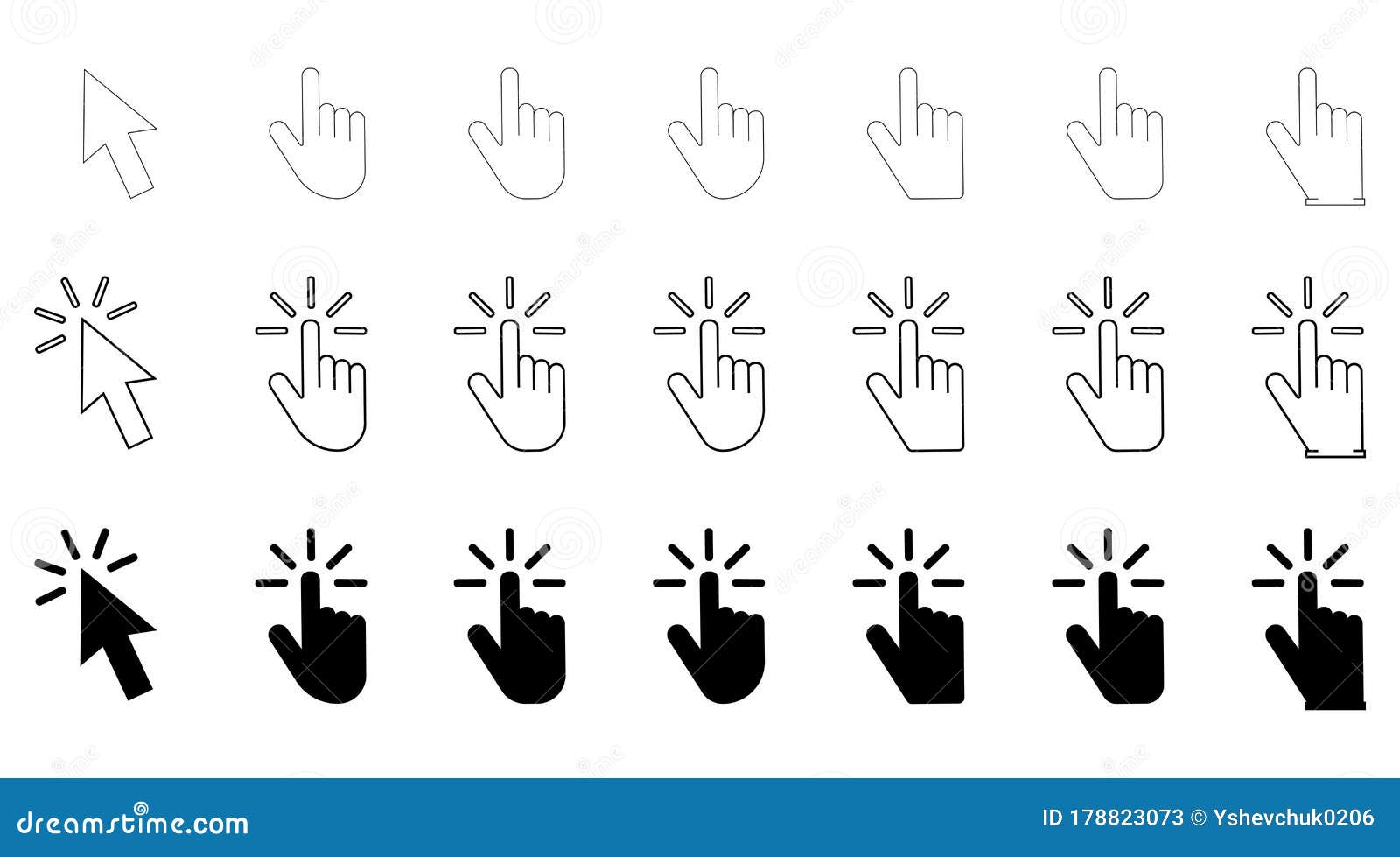 Push Button. Hand Icon on White Background. Cursor of Computer Mouse ... Push Button. Hand Icon on White Background. Cursor of Computer Mouse ...