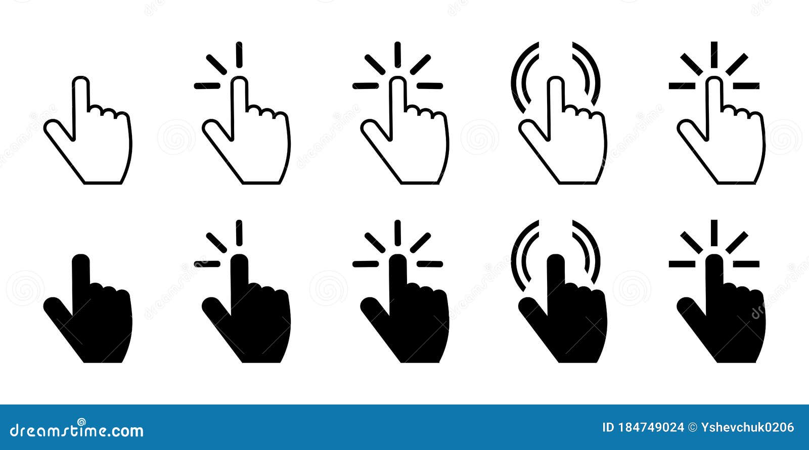 Push Button. Hand Icon on White Background. Cursor of Computer Mouse ...