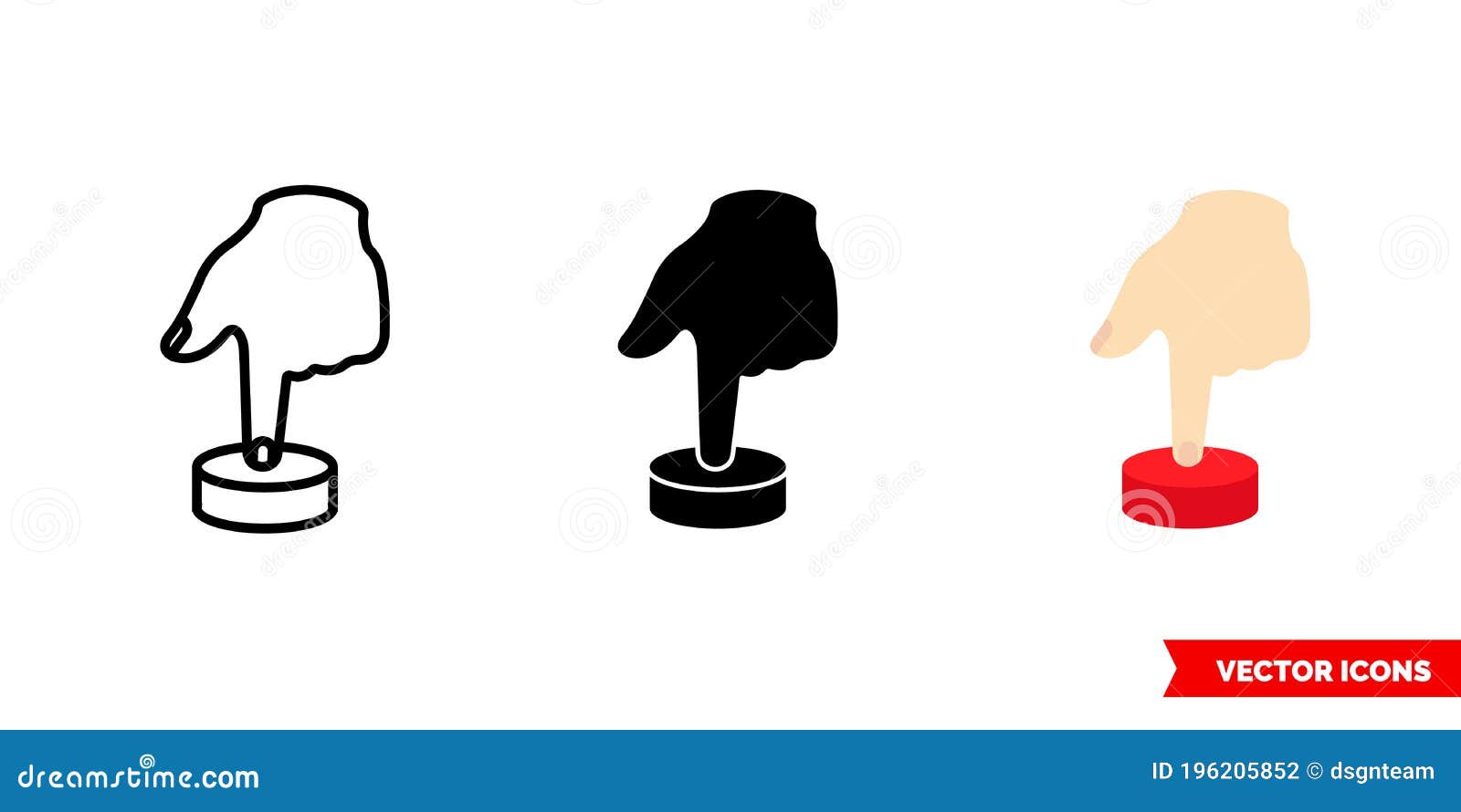 Push Button Icon of 3 Types Color, Black and White, Outline. Isolated ...