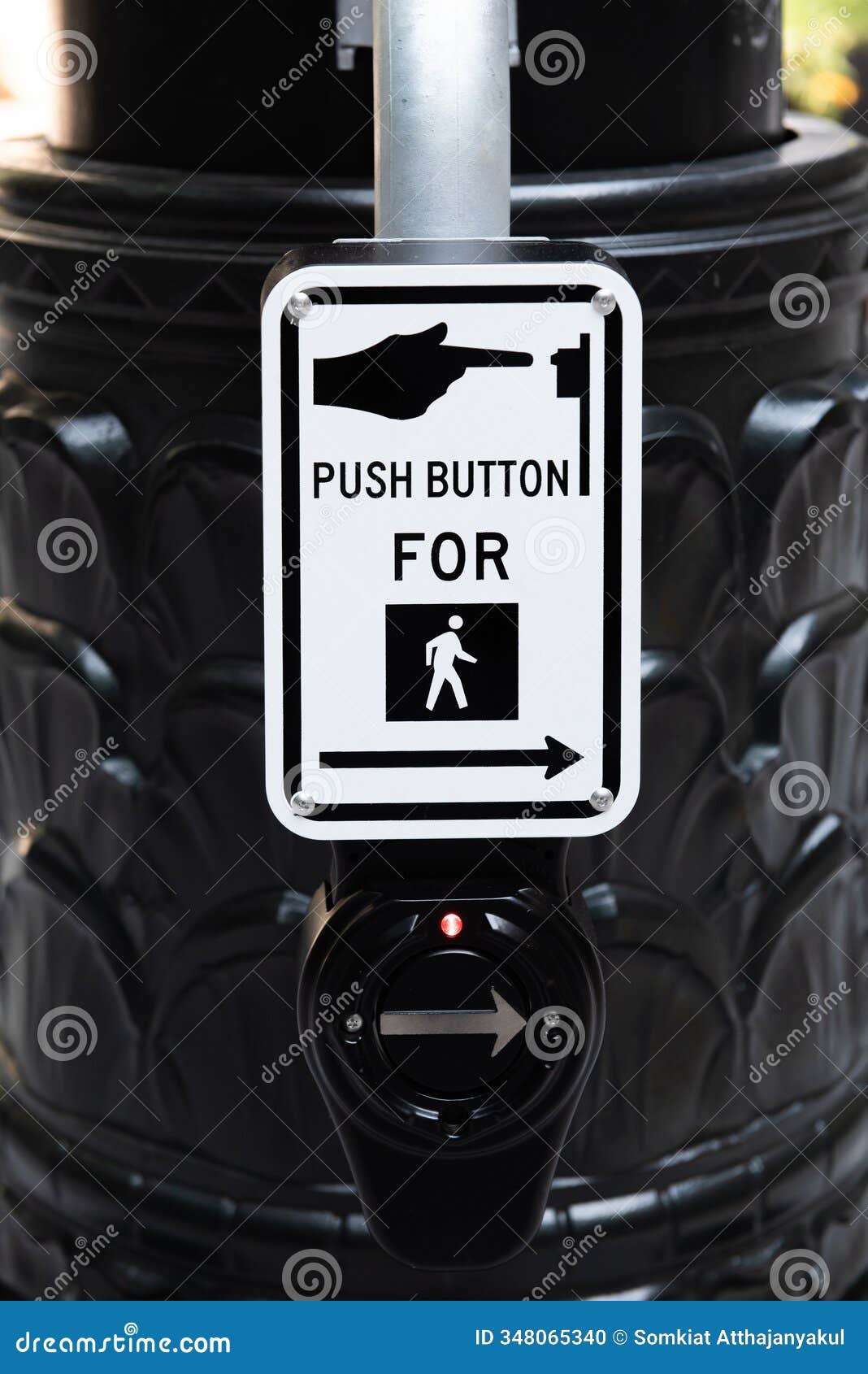 Push Button for Pedestrian Crossing Sign at a Crosswalk. Stock Photo ...