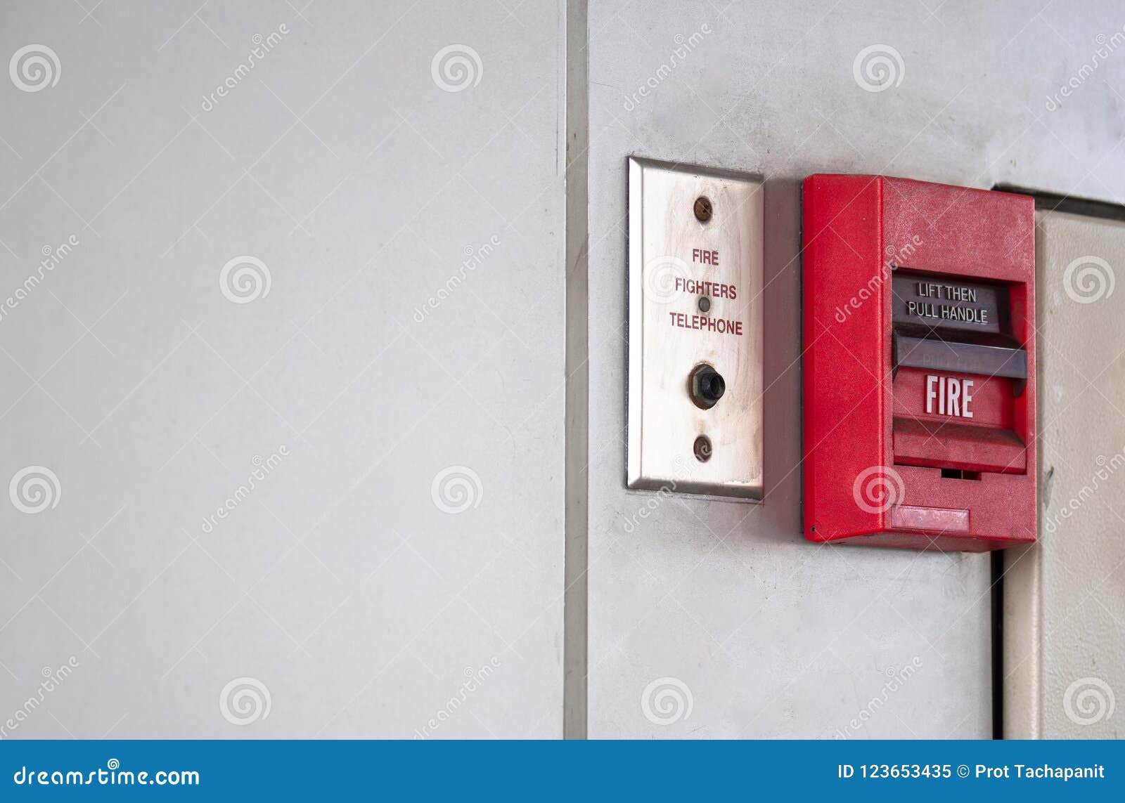 Push Button Switch, Fire Alarm on Grey Wall for Alarm and Security ...