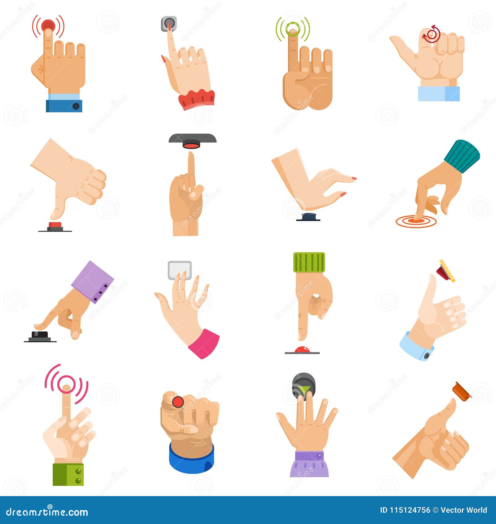 Push Button Vector Hand Pushing Control-button and Finger Pressing ...