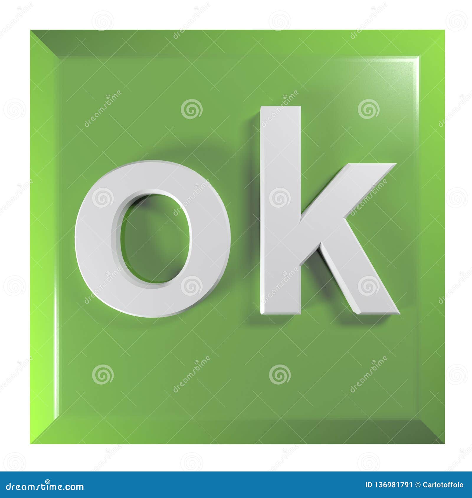 Green Square Push Button with the Write OK - 3D Rendering Illustration ...