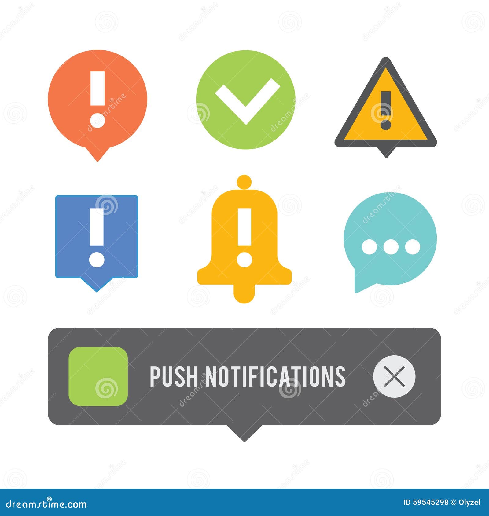 Push Notifications Elements Icons Set Stock Vector - Illustration of ...