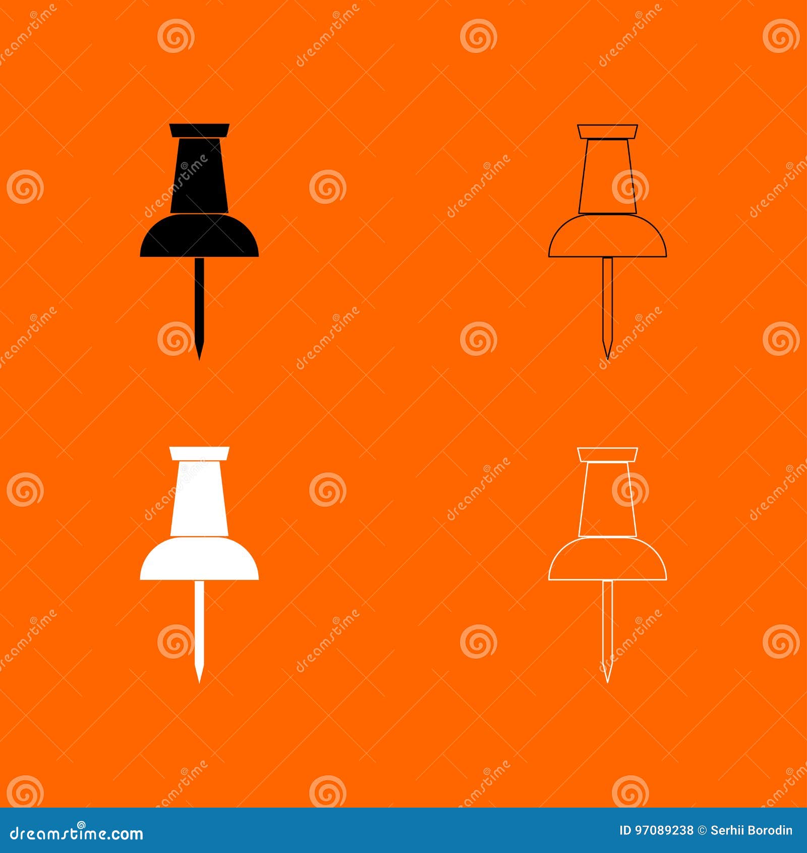 Push Pin Black and White Set Icon . Stock Vector - Illustration of ...