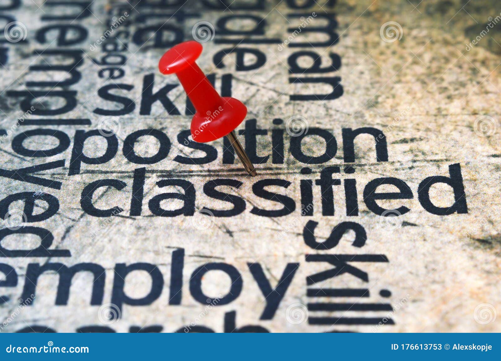 Push Pin on Classified Text Stock Image - Image of book ...