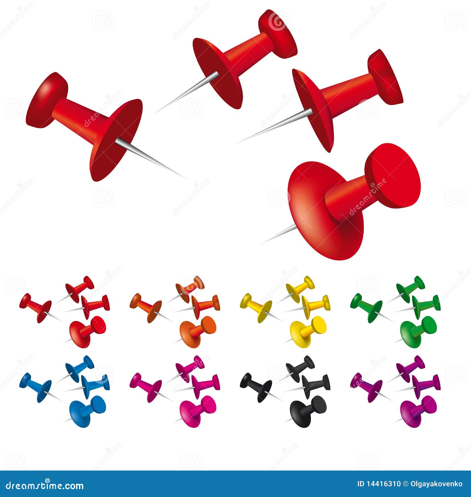 Push pin collection. stock vector. Illustration of colorful - 14416310
