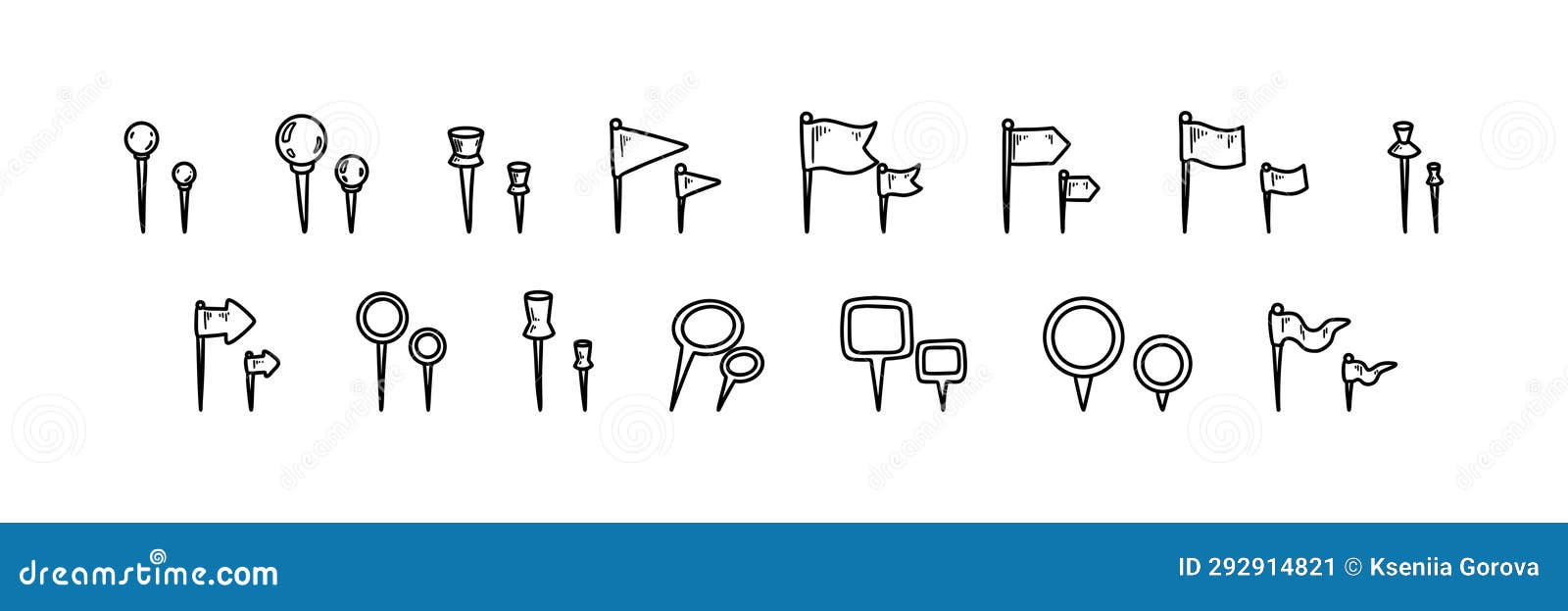 Push Pin Doodle Set. Location, Paper, Document, Dashboard, Sewing Note ...