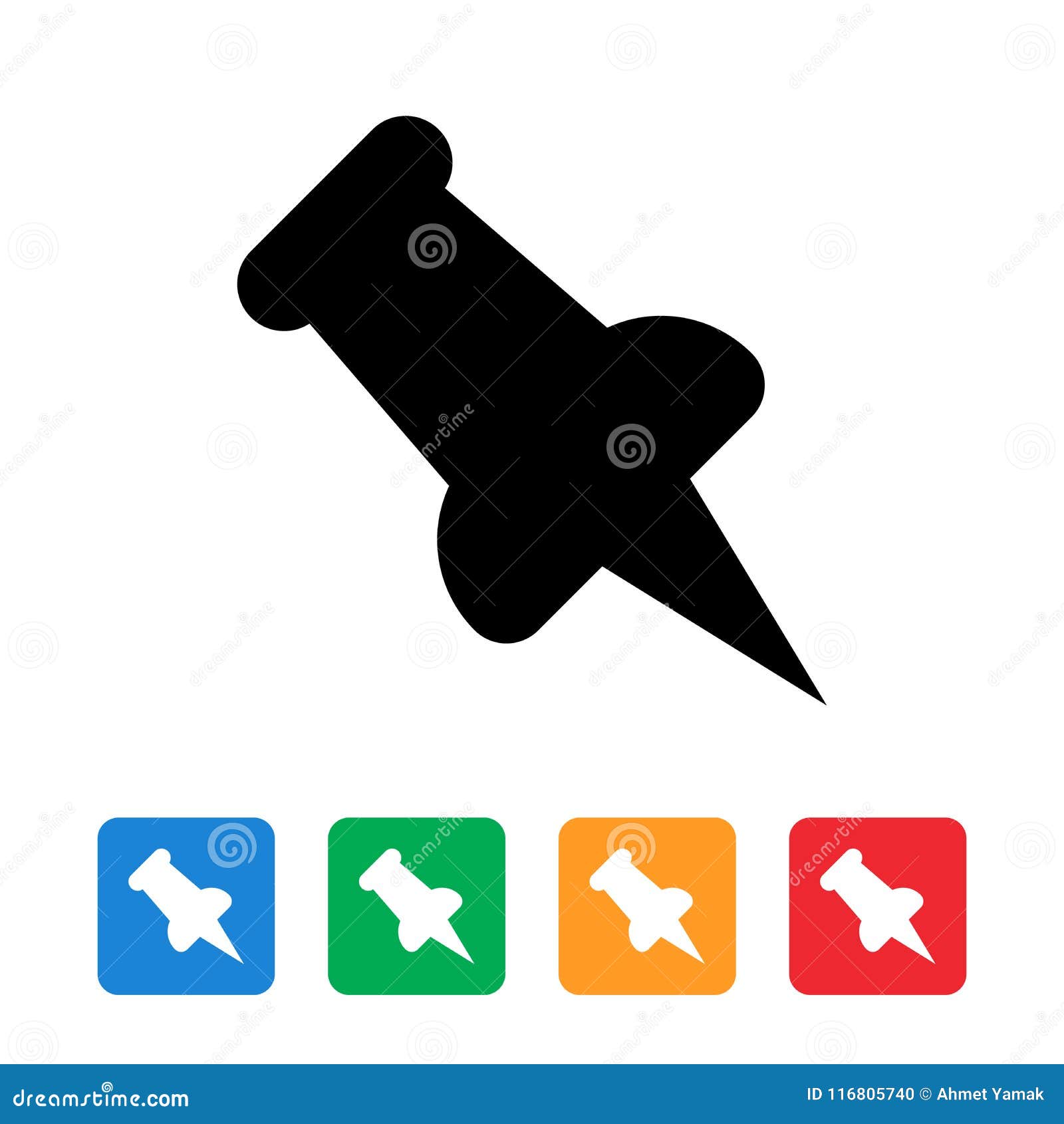 Push pin flat icon design stock illustration. Illustration of macro ...