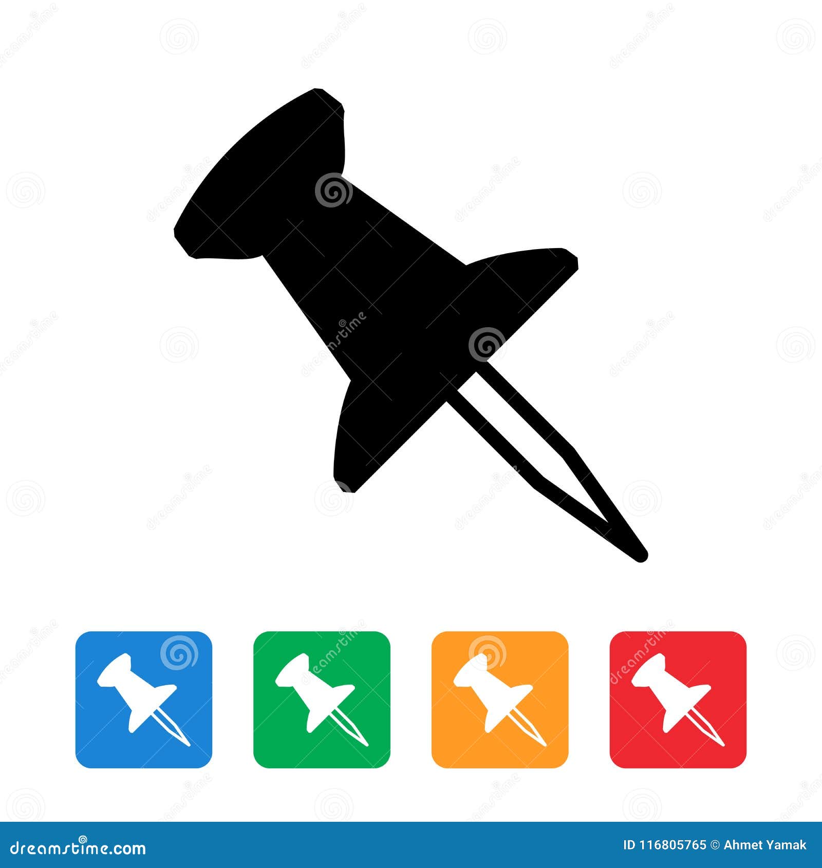 Push pin flat icon design stock illustration. Illustration of pinch ...