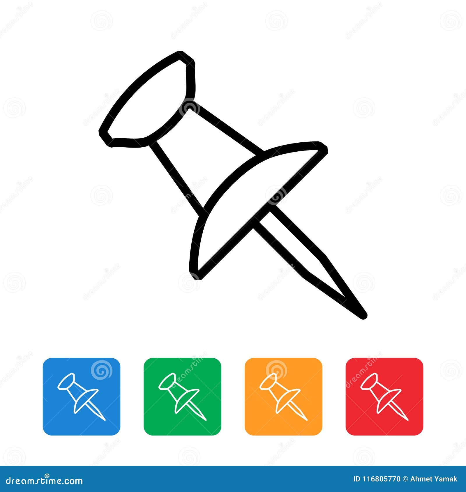 Push pin flat icon design stock illustration. Illustration of office ...