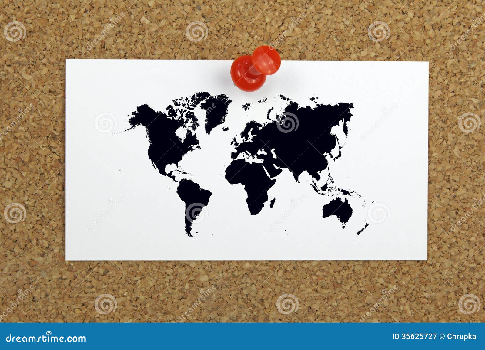 Push Pin Holding Card with World Map on a Cork Board Stock Image ...