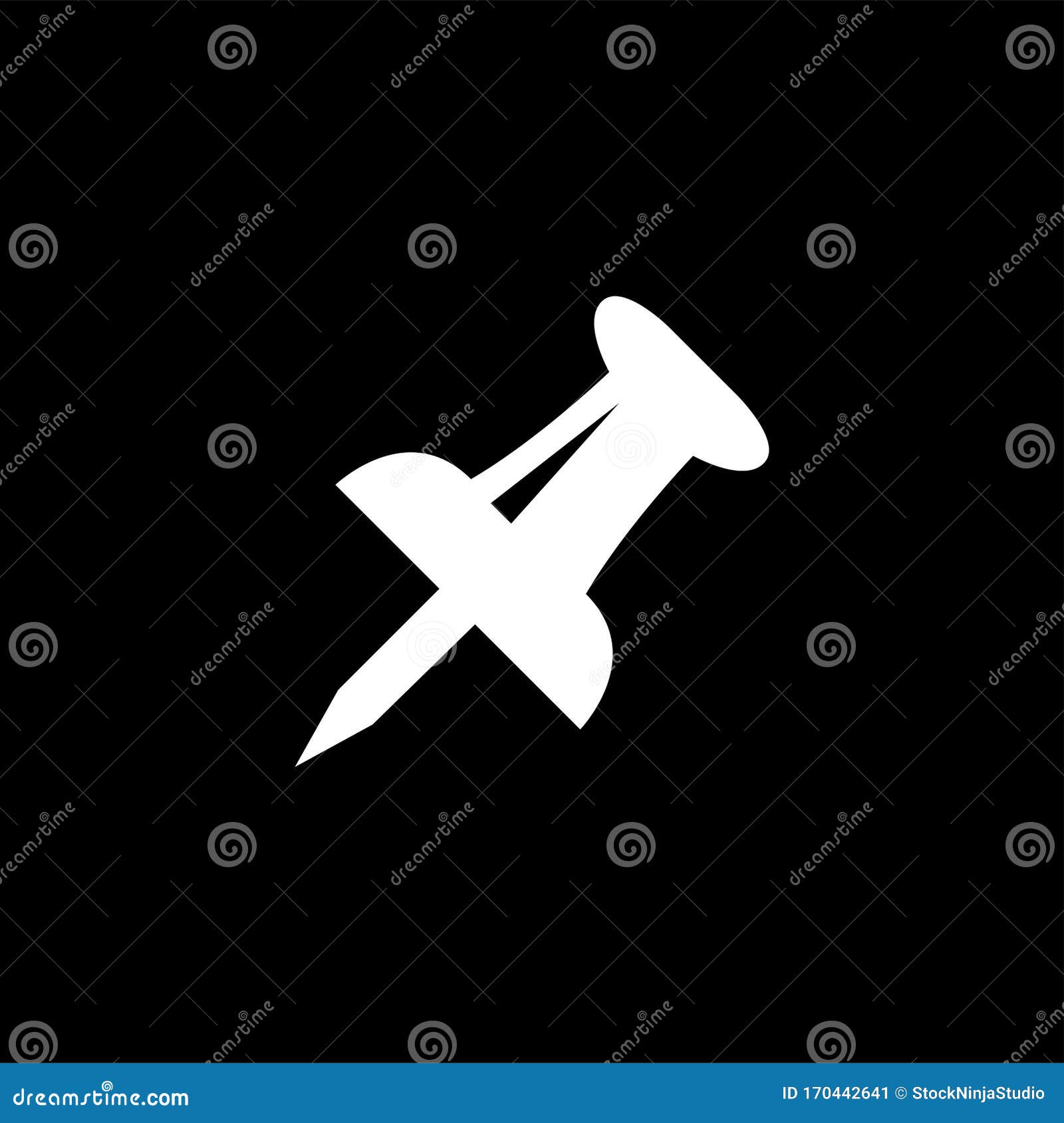 Push Pin Icon on Black Background. Black Flat Style Vector Illustration ...