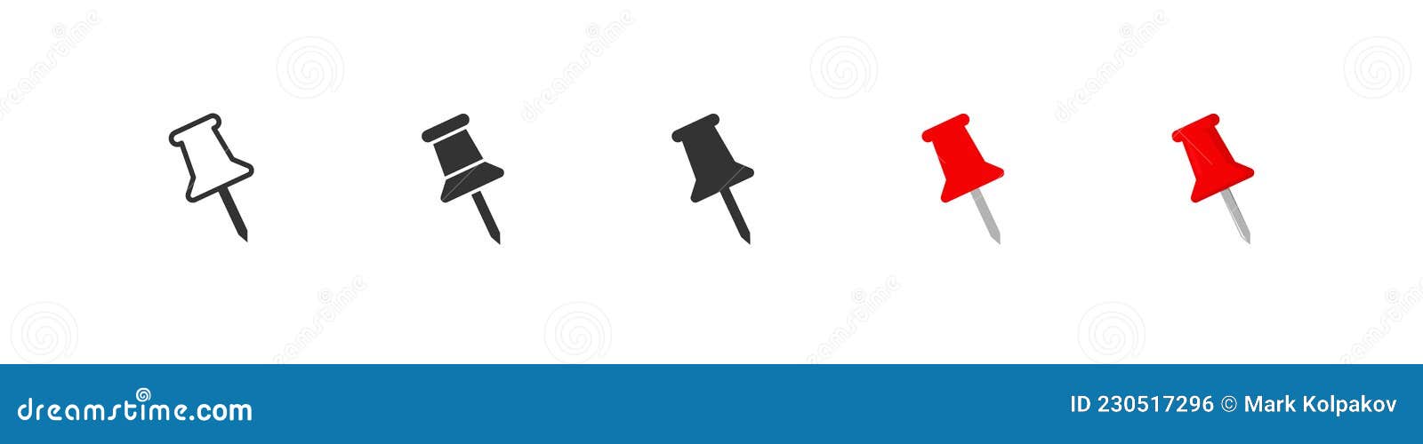 Push Pin Icon Set in Flat Style. Vector Design Element Stock Vector ...