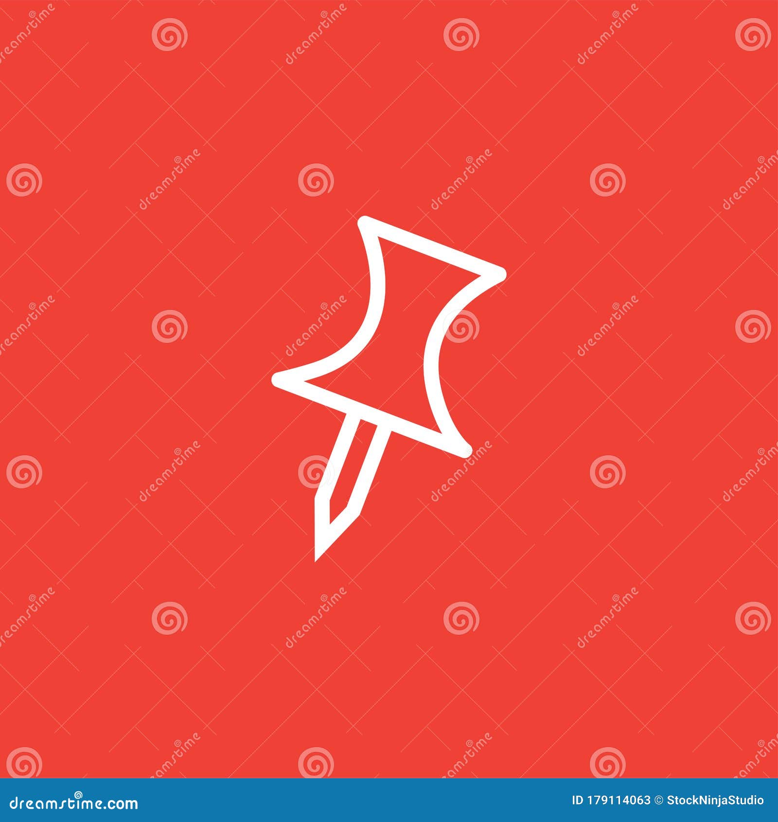 Push Pin Line Icon on Red Background. Red Flat Style Vector ...