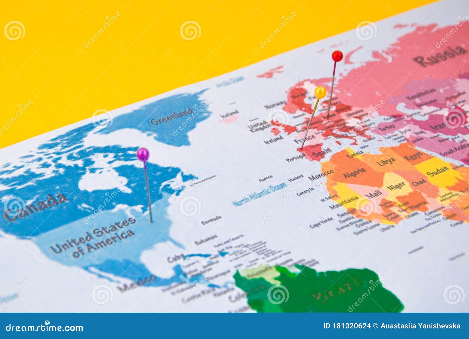 Push Pin Marked On A Map Locations Marked With Pins On World Map