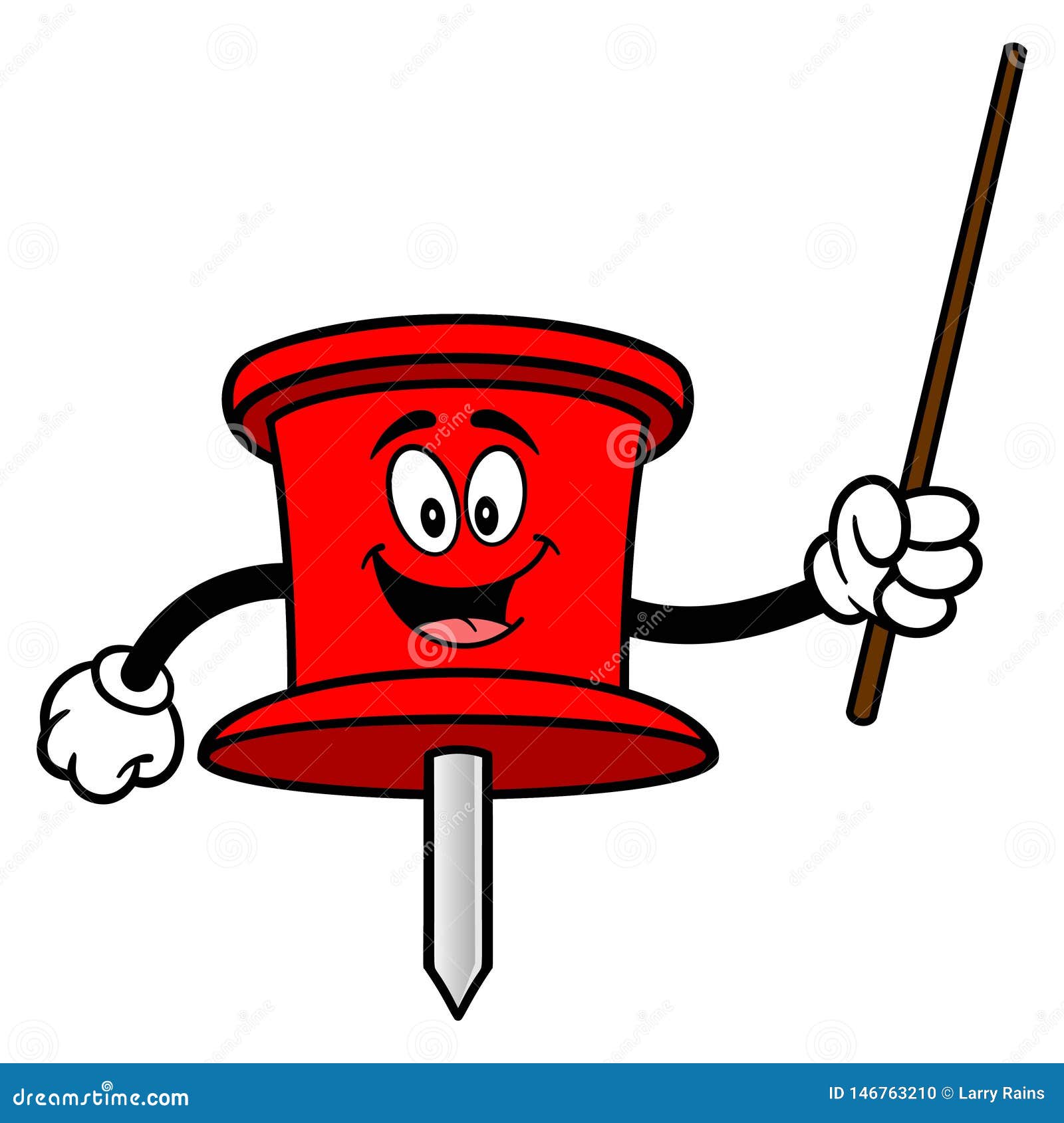 Push Pin Mascot with a Pointer Stick Stock Vector - Illustration of ...