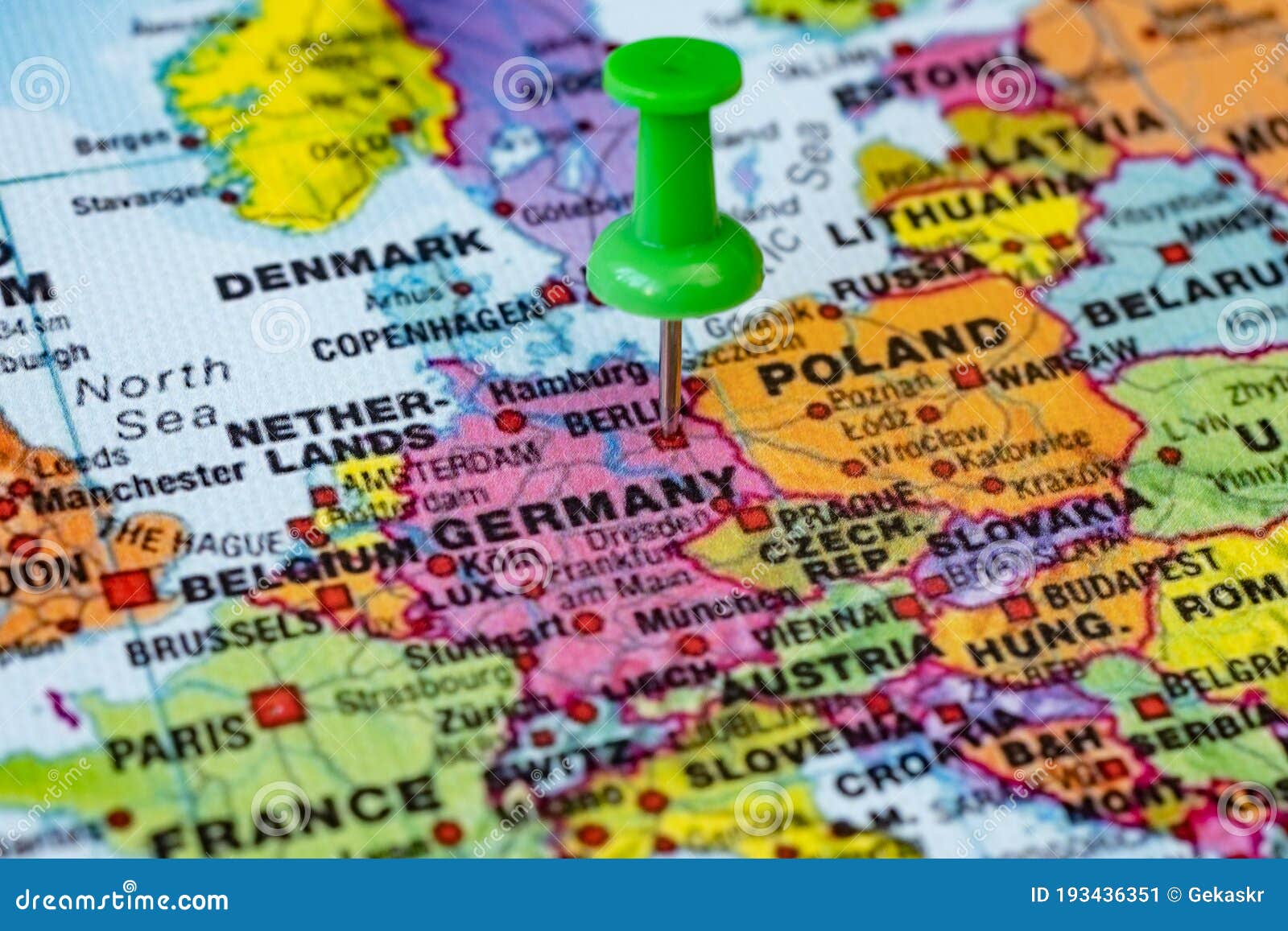 Push pin on political map stock image. Image of land - 193436351