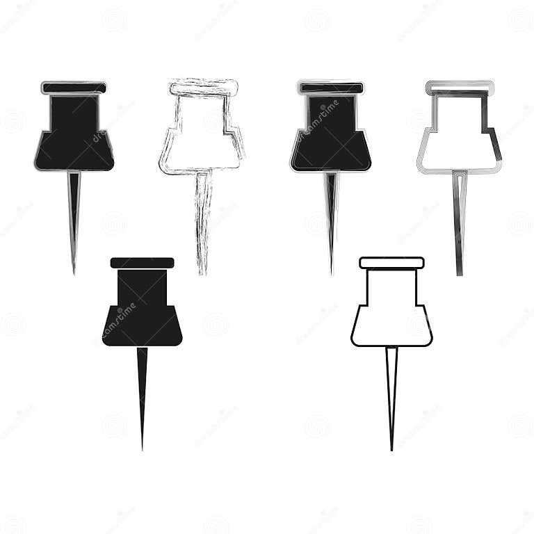 Push Pin Vector. Assorted Push Pin Designs. Sharp Point Detail. Office ...