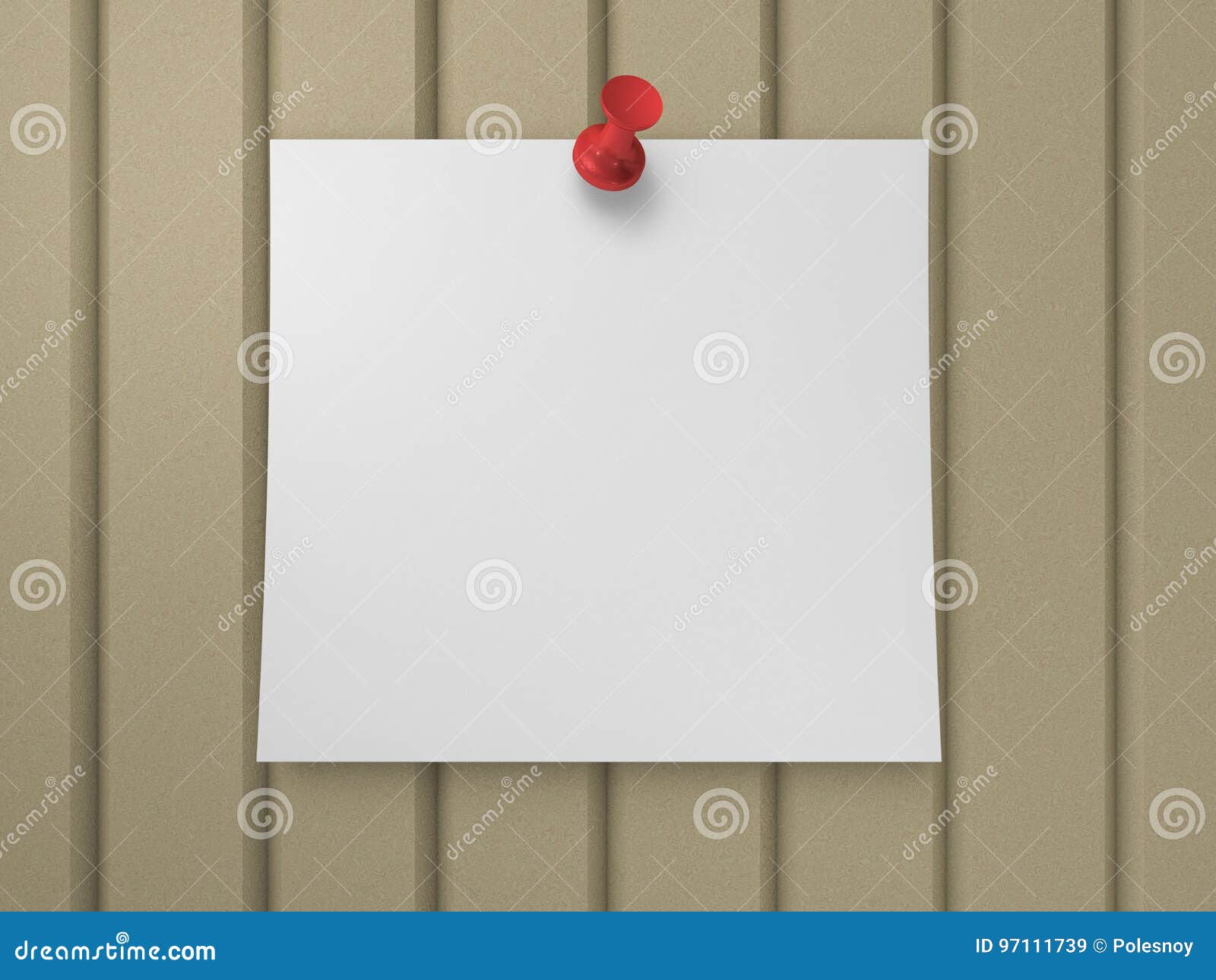 Push pin on white note. 3D stock illustration. Illustration of plastic ...
